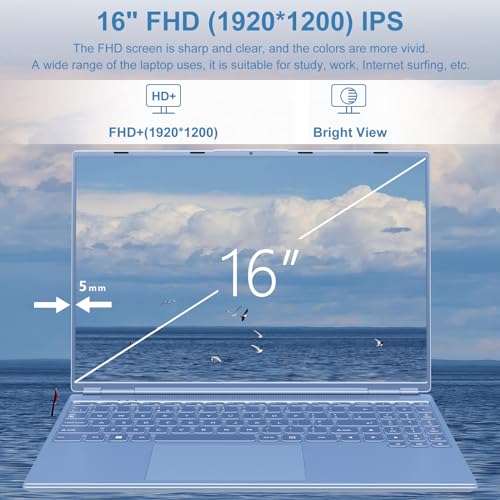 Ruzava 16" Laptop 12+512GB Celeron N5095 (Up to 2.9Ghz) 4-Core Win 11 PC with Cooling Fan 1920 * 1200 2K Screen Dual WiFi Support 2.5" HDD 1TB SSD Expand for Business Study-Blue