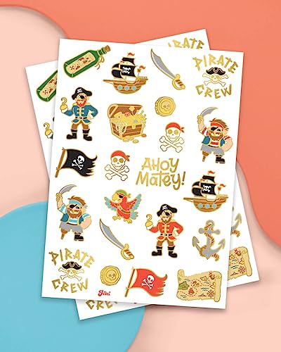 xo, Fetti Pirate Party Supplies Temporary Tattoos - 44 Glitter Styles | Nautical Birthday, Skull Crew, Treasure, Pirate Ship