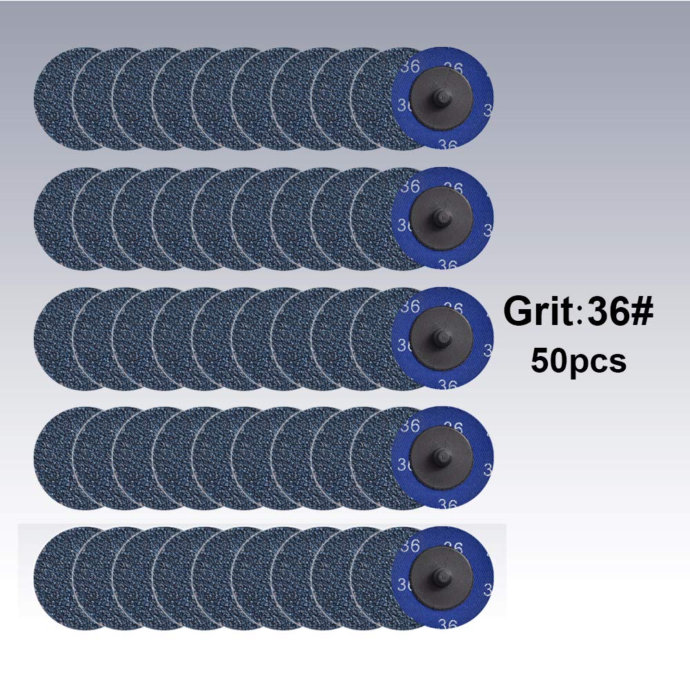 Tshya Quick Change Grinding Disc, 50 Pcs 2 inch Sanding Discs, Zirconia Coated Roll Lock Disc for Surface Prep (36 Grit)