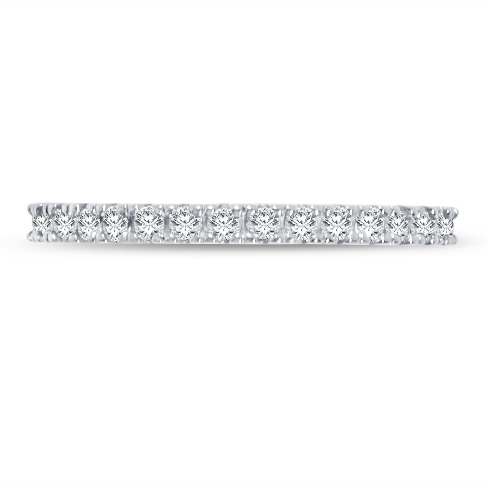 Size - 7 - Solid 14k White Gold 2mm Round Cut Micro Pave Set Anniversary Ring Wedding Band CZ Cubic Zirconia 1/2 cttw.