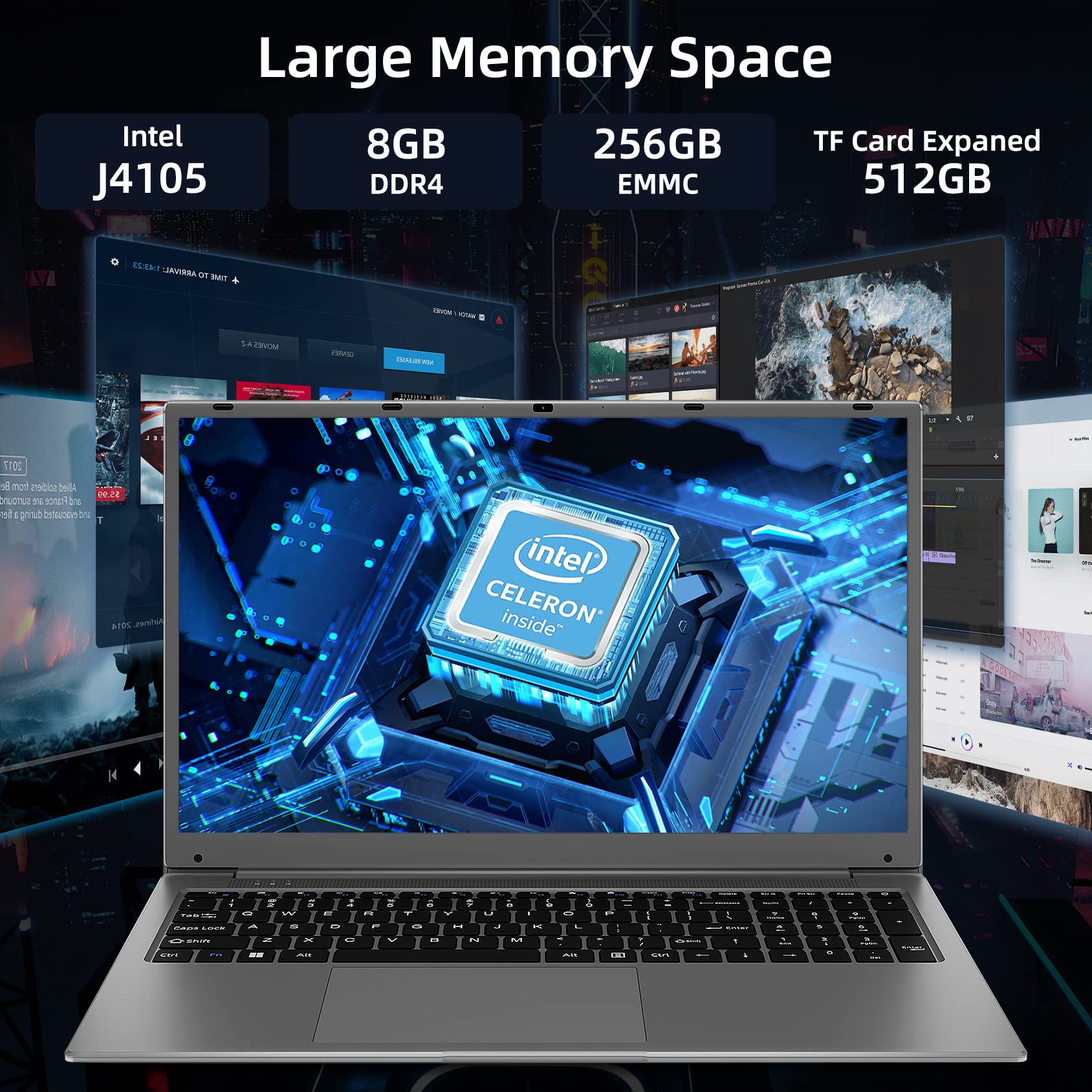 SGIN 17" Laptop, 8GB RAM 256GB SSD Notebook, 17 Inch Laptops with IPS Full HD, Intel Celeron N4020(Up to 2.8GHz), Mini HDMI, Webcam, Dual Wi-Fi, Expandable Storage 512GB TF(Gray)