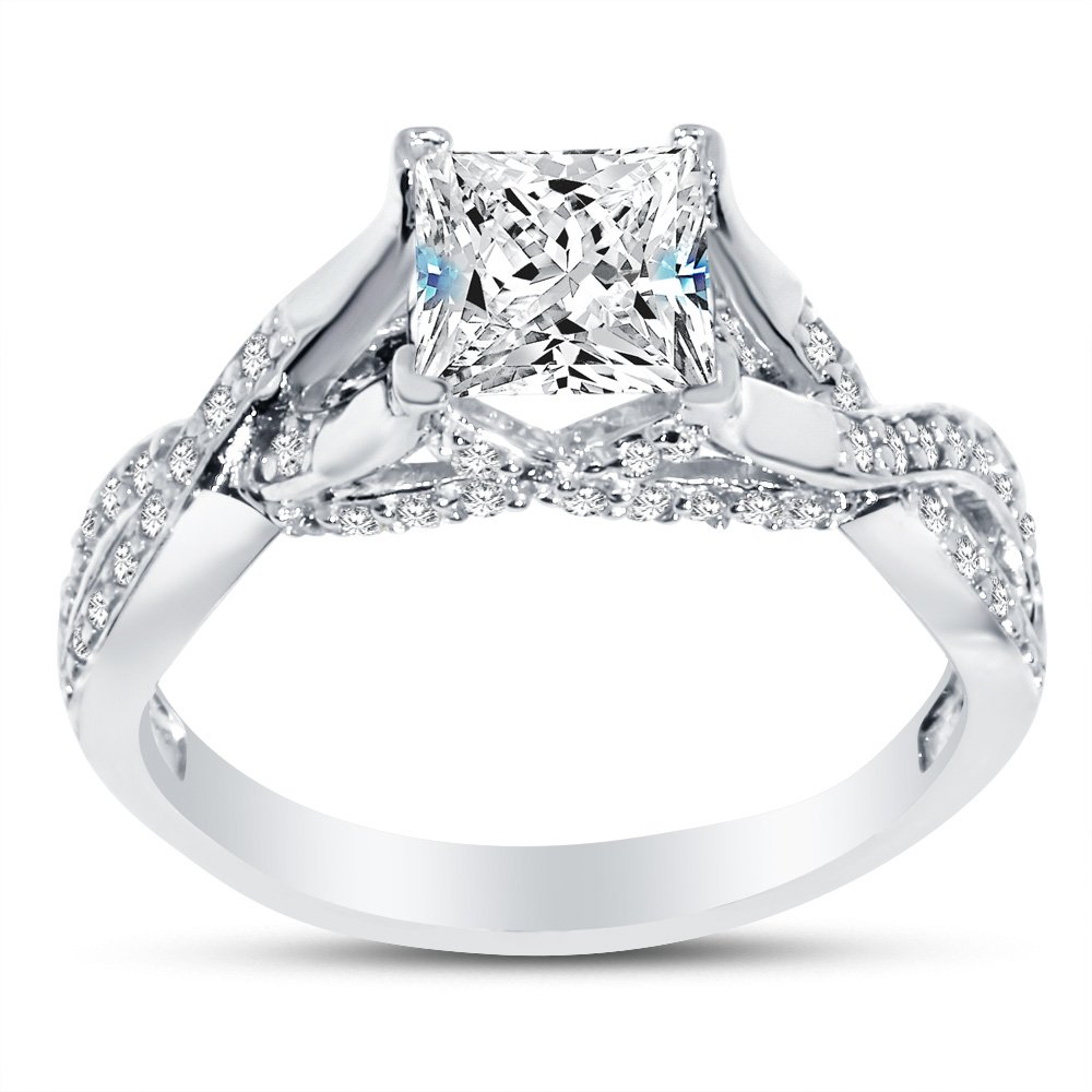 Size - 7 - Solid 14k White Gold Princess Cut Infinity Twist Solitaire Engagement Ring CZ Cubic Zirconia (2.0cttw., 1.0ct. Center)