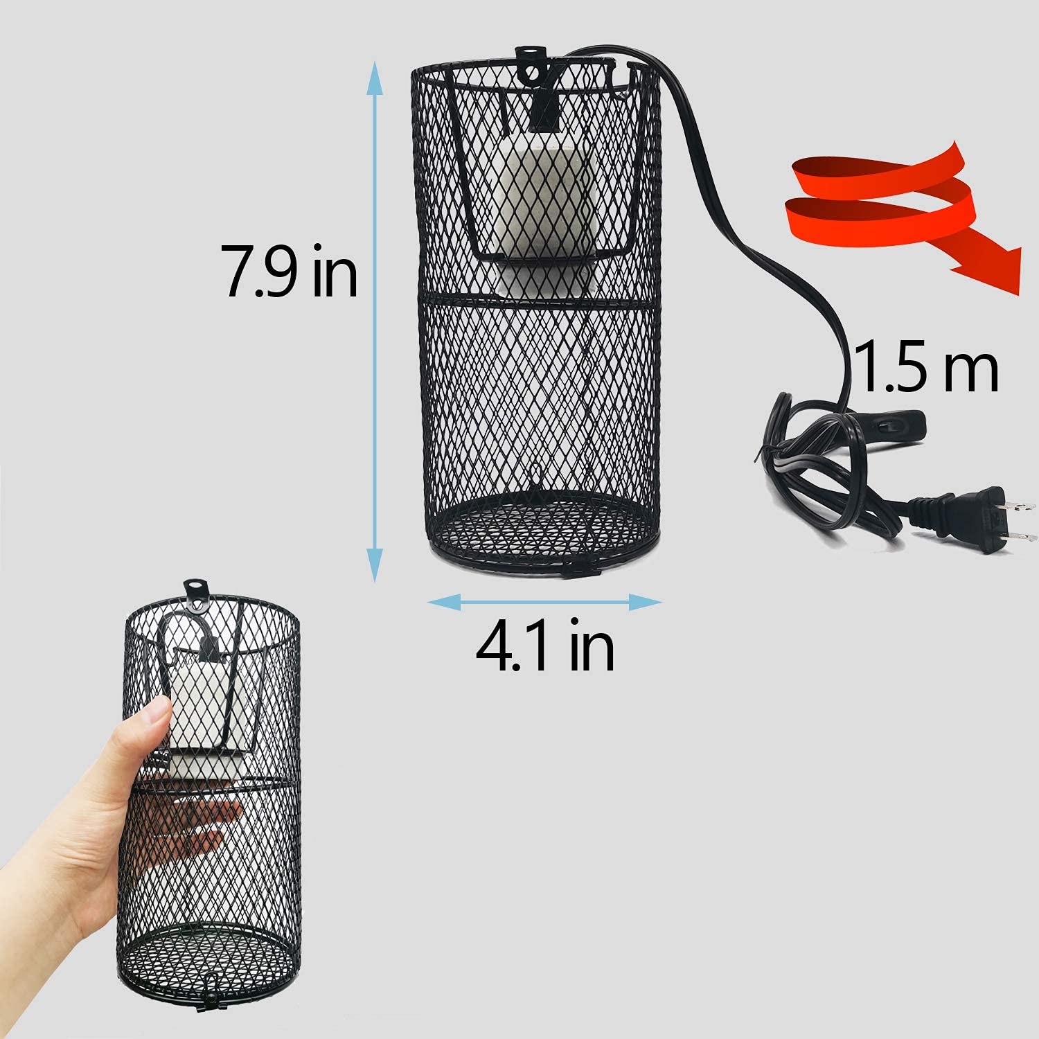 Reptile Heat Lamp Guard Ceramic Heat Emitter Basking Heater Lamp Reptile Accessories for Turtle Snakes Lizards Frogs Chicks with Power Switch & Anti-Biting Hanging Hook Design Round Without Bulb 200w
