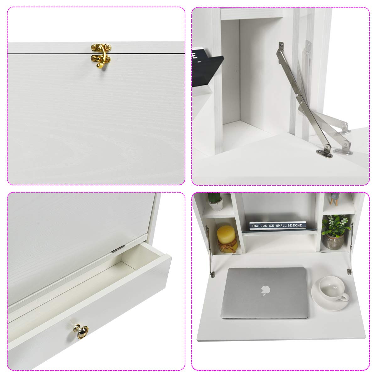 WATERJOY Storage Chests,Wall Foldable Cabinets,Hideaway Storage with Drawer,Small Folding Hanging Storage Cabinets Working Table Computer Desk Dining Desk Vanity Table for Home,Office White