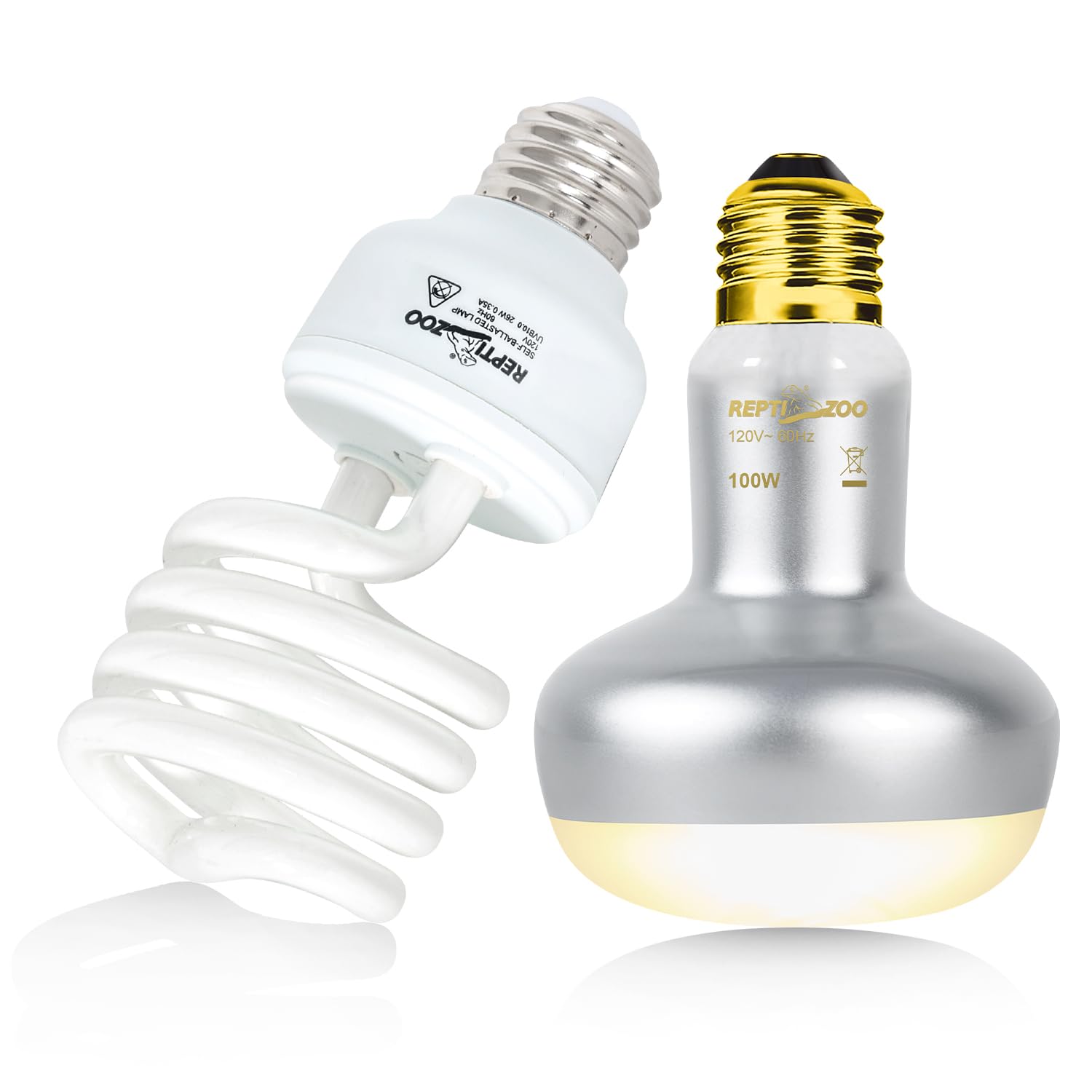 REPTIZOO Reptile Heat Lamp Bulb and UVB 10.0 Reptile Light Combo Pack, 100W Intense Basking Spot Light UVA Heat Lamp Bulb, 26W Energy Saving UVA UVB Bulb Spiral Compact Bulb