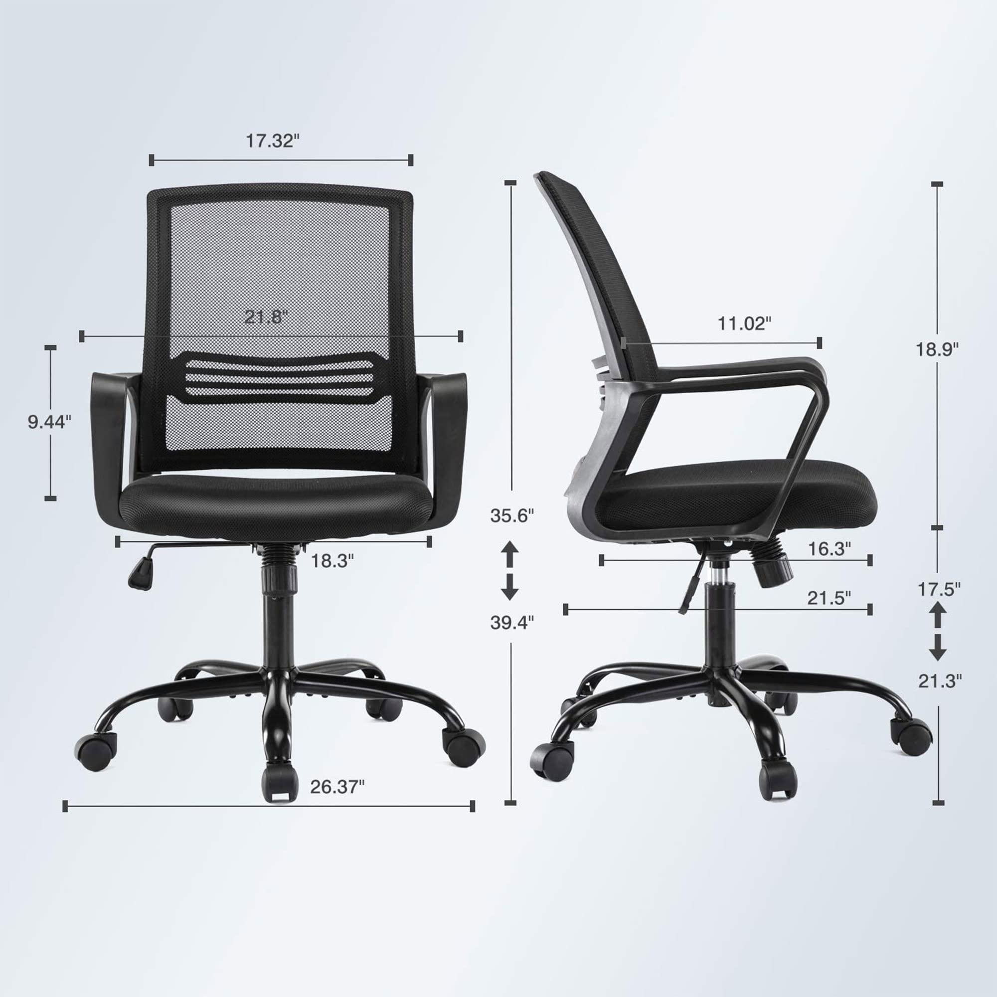 Smugdesk Ergonomic Mid Back Breathable Mesh Swivel Desk Chair with Adjustable Height and Lumbar Support Armrest for Home, Office, and Study, Black