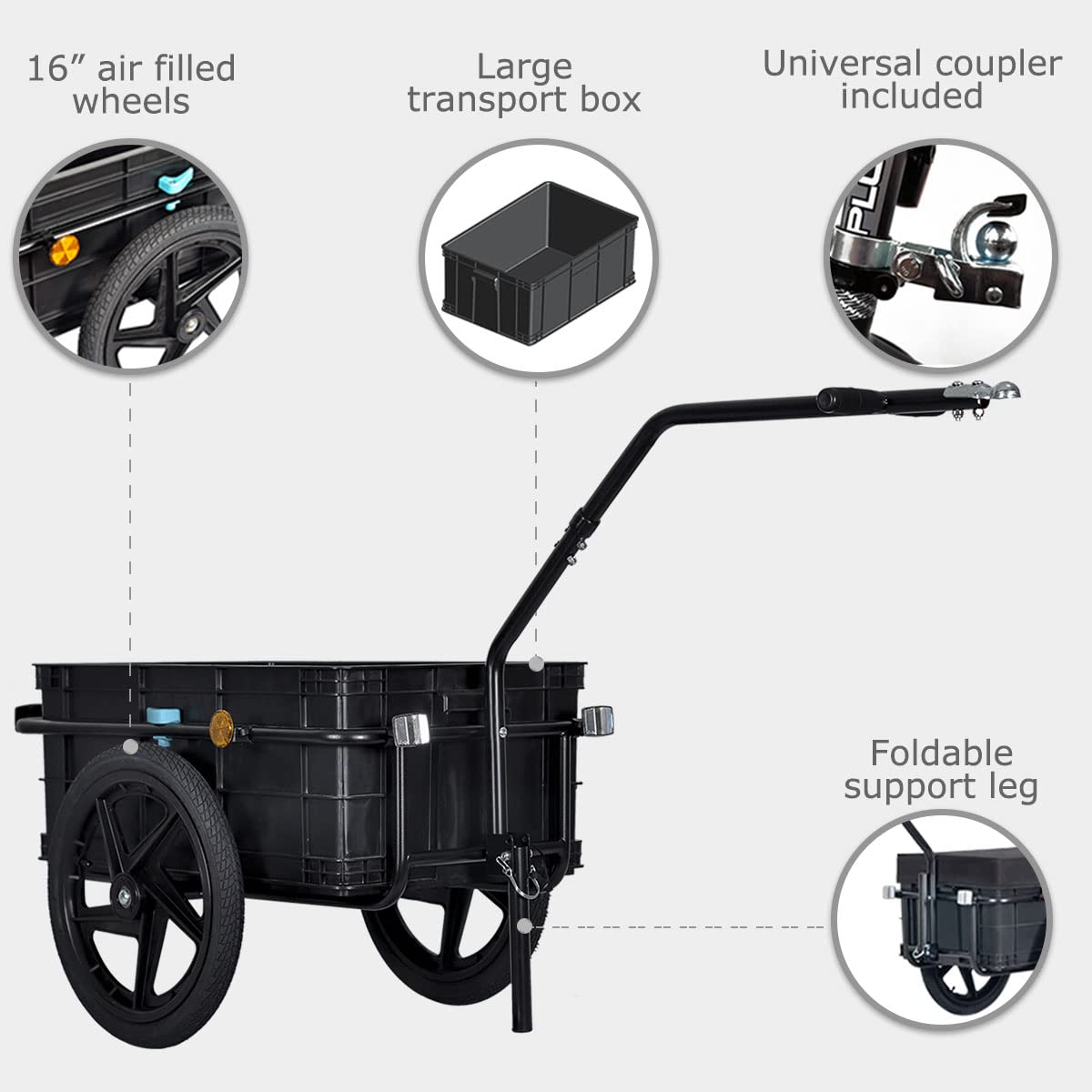 Veelar Tiggo 70L Bike Cargo Trailer & Hand Cart 2 in 1 with Removable Box,Large Cargo Bicyce Carrier