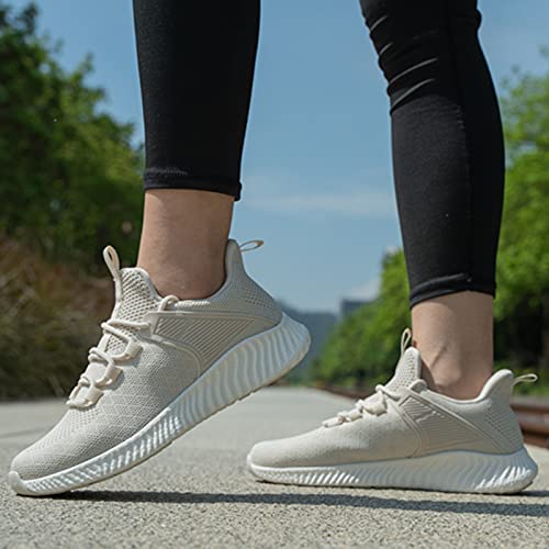 Womens Workout Running Shoes - Breathable Comfortable Lightweight Shoes Tennis Sneakers for Walking Gym Work Beige
