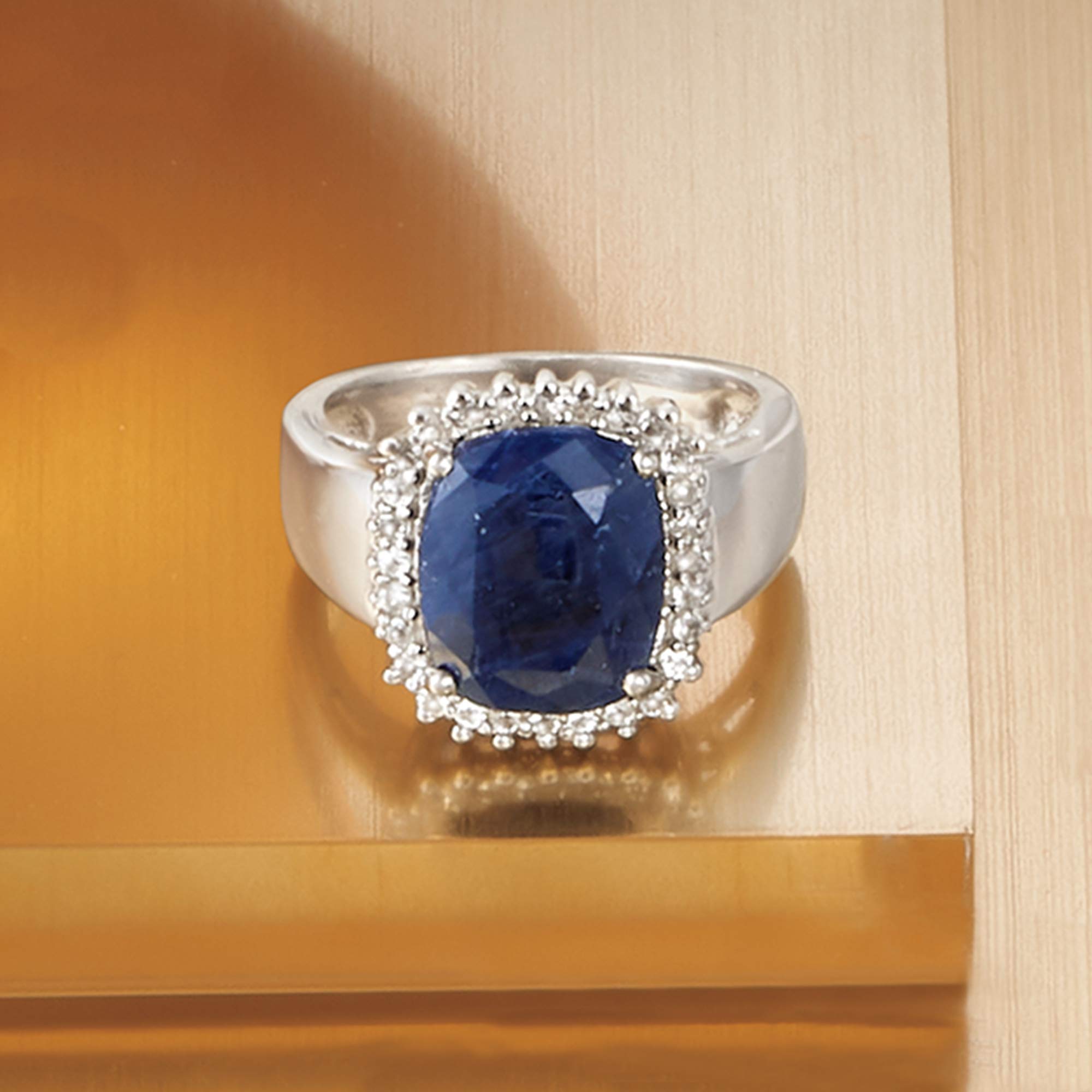 Ross-Simons 4.50 Carat Sapphire and .20 ct. t.w. White Topaz Ring in Sterling Silver. Size 9