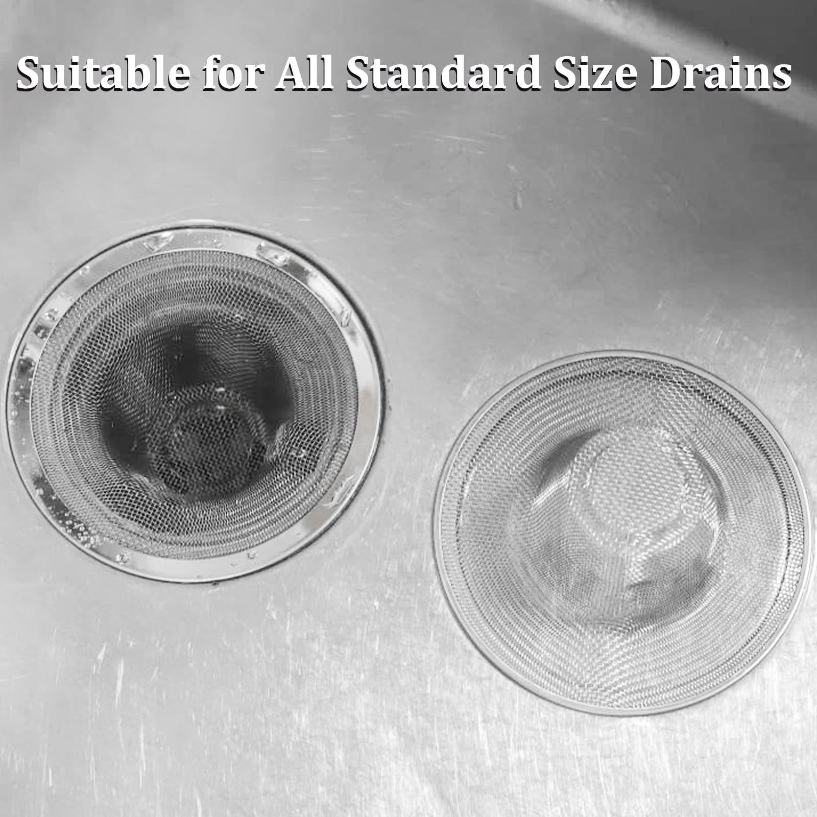 VMVN Kitchen Sink Strainer, Stainless Steel Sink Drain Strainer, 2pcs Drain Cover Stopper,4.5" Diameter for Kitchen Drain Basket,for Shower Bathtub Drain Hair Catcher