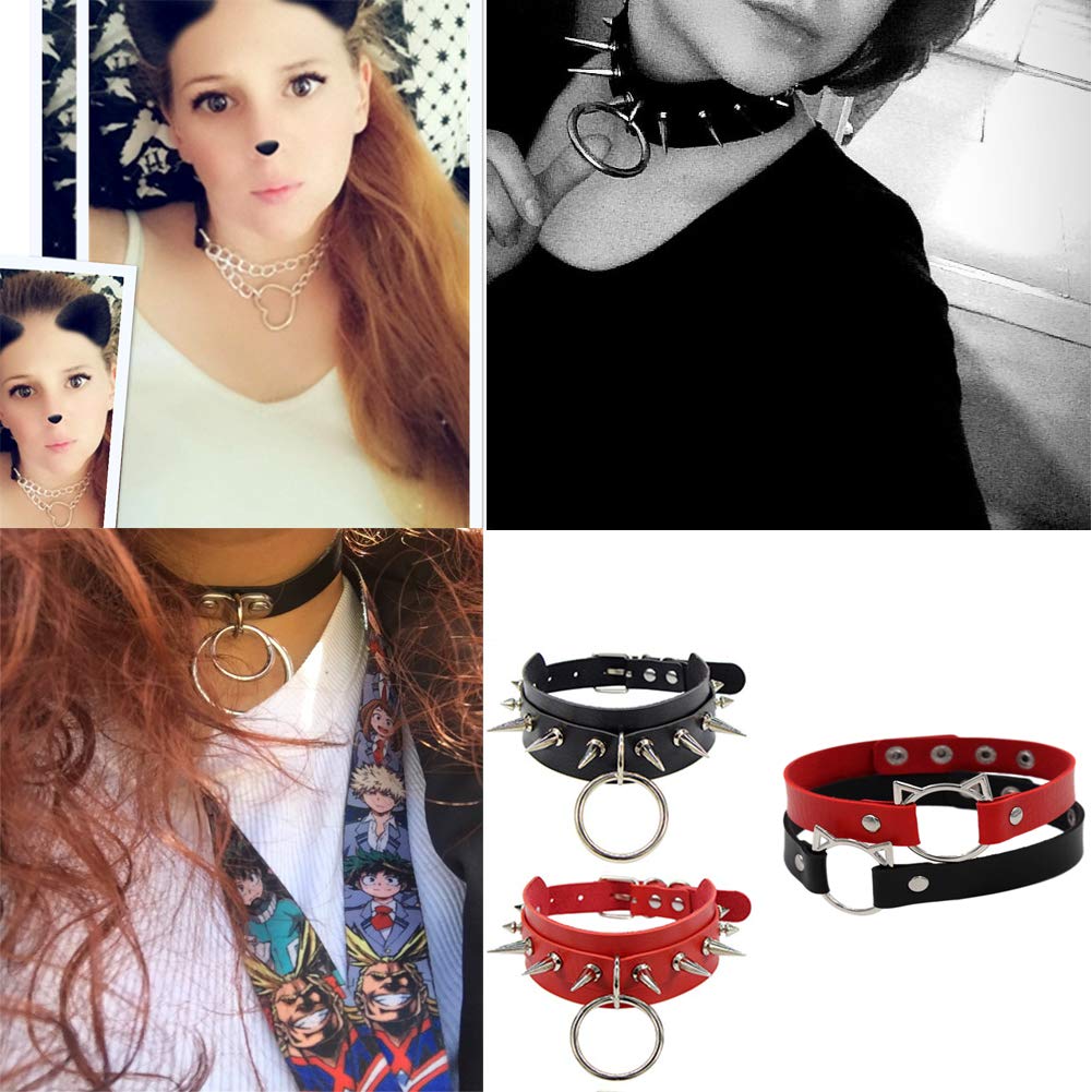 WeeH Gothic Choker Set for Women and Men - Pack of 8pcs Black PU Choker Punk Rock Necklace Vintage Collar Cosplay Choker Costume Accessory