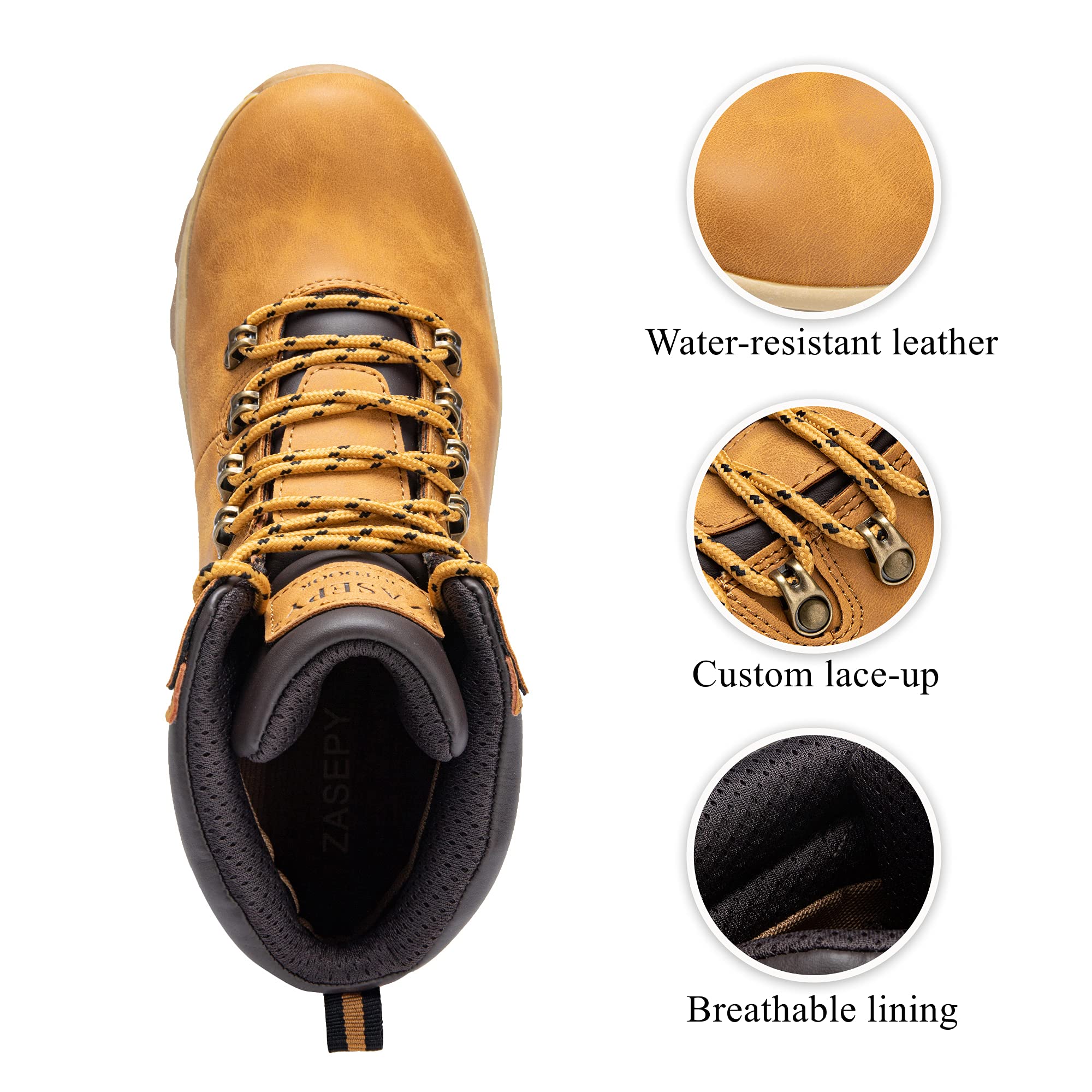 ZASEPY Hiking Boots Men | Work Boots for Men | Comfortable & Waterproof & Non-Slip | Men's Hiking Boots Trekking Camping Backpacking Brown