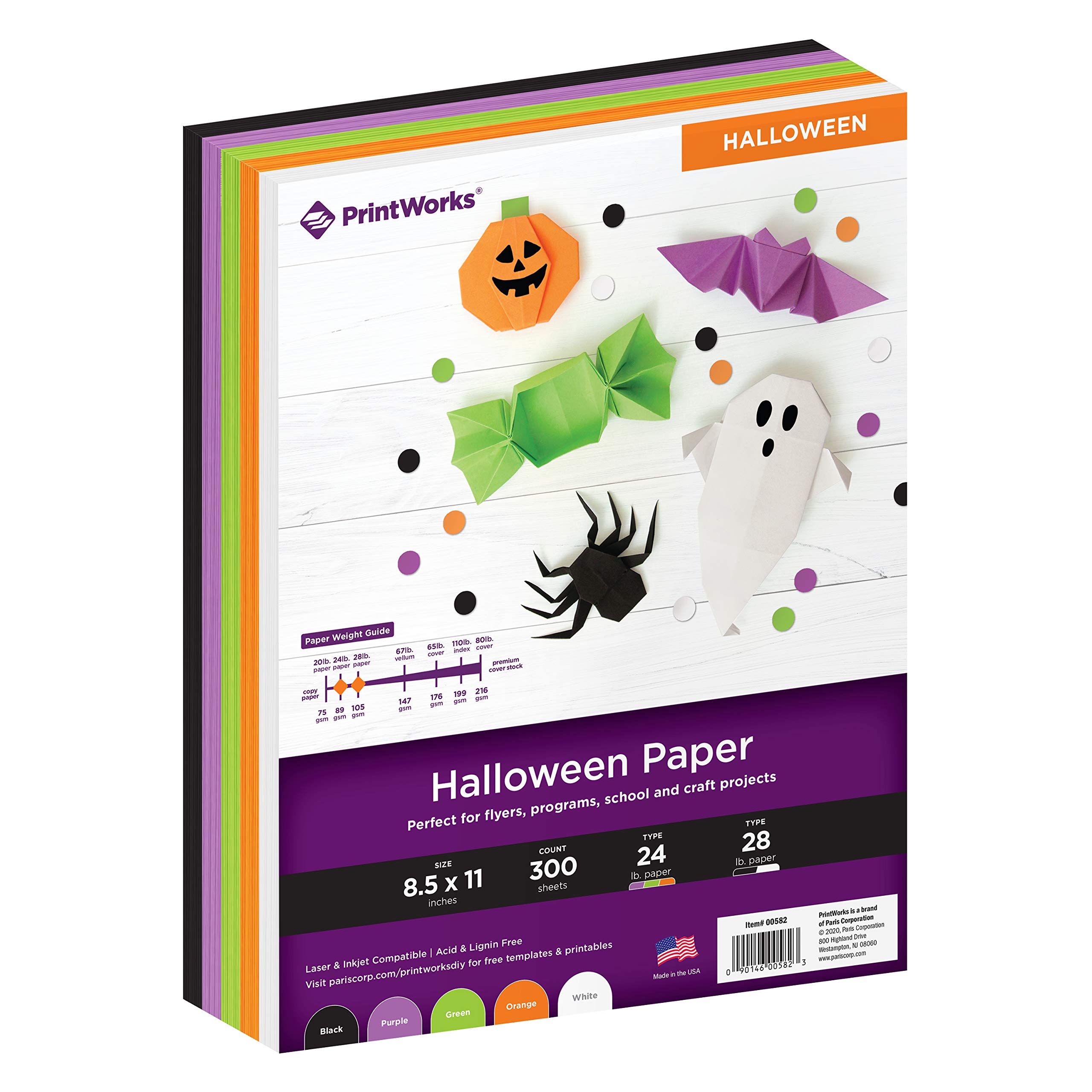 Print Works Halloween Colored Paper, 5 Assorted Colors, Perfect for Holiday School and Craft Projects, 300 Sheets, 8.5” x 11” (00582)