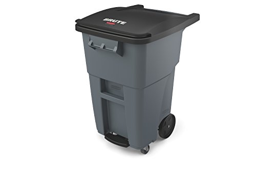 Rubbermaid Commercial Products-1971962 BRUTE Rollout Step On Trash/Garbage Can with Casters - 50 Gallon - Gray