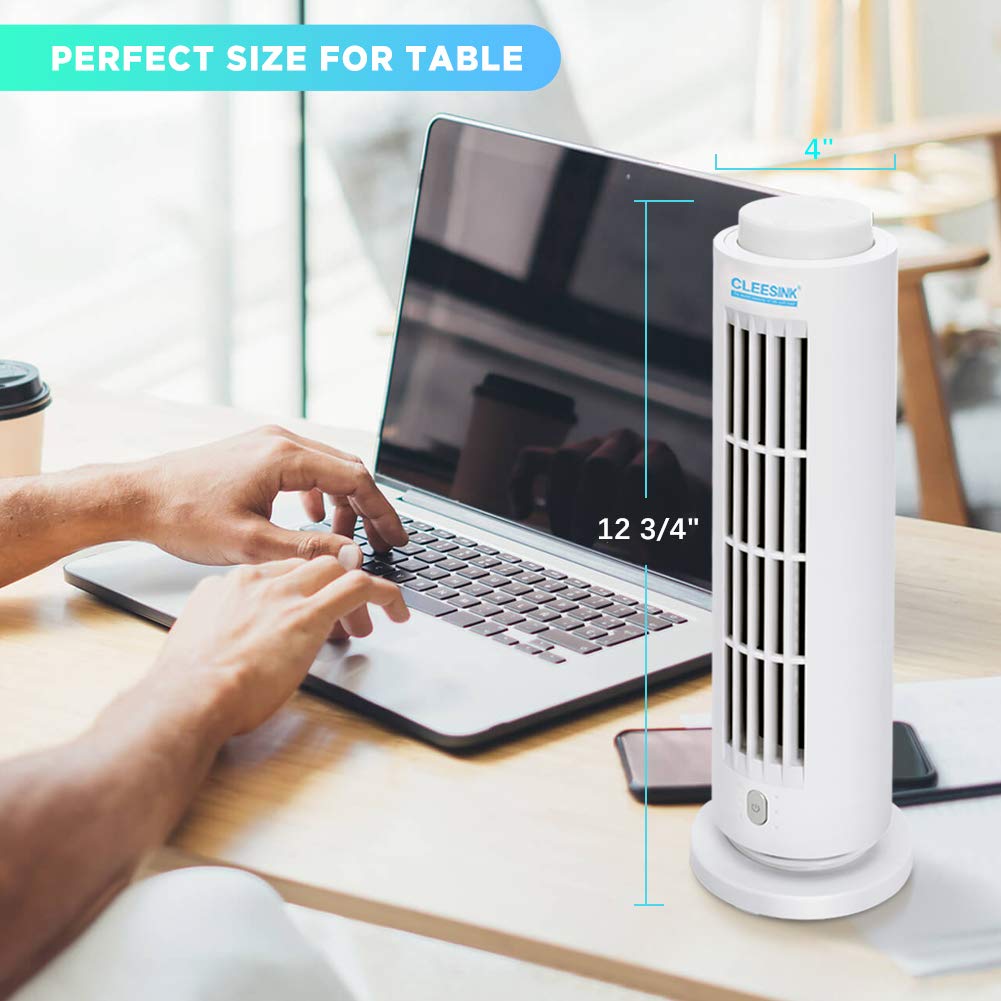 Small Quiet Tower Fan with Tricolor Adjustable Night Lamp, Personal USB Desk Fan, Cooling Fan with Turbine Technology, Mini Portable Tabletop Fan for Bedroom Office Home, 3 Settings, HFT2007