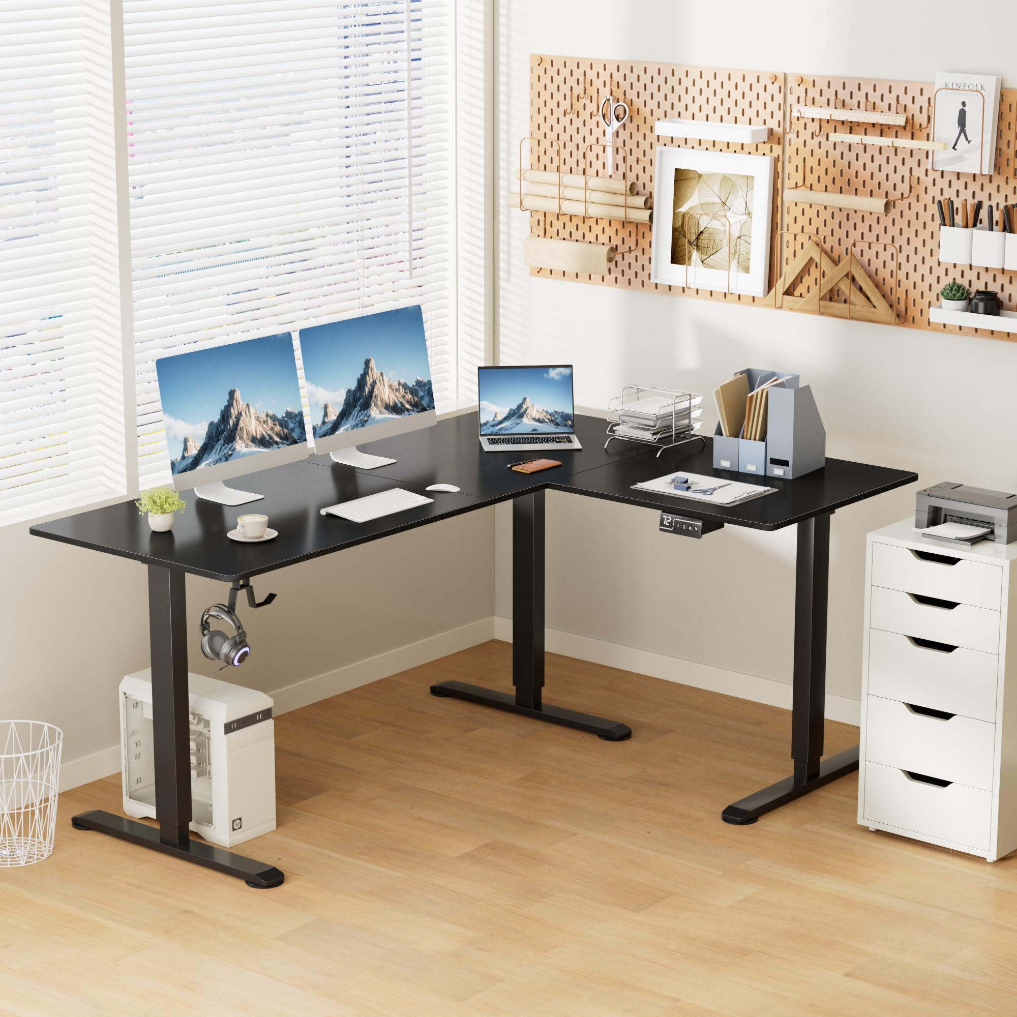 Shahoo Electric Stand Up Desk Frame, Dual Motor Ergonomic Height Adjustable Table Legs with Memory Controller, White, 47 x 23 Inches