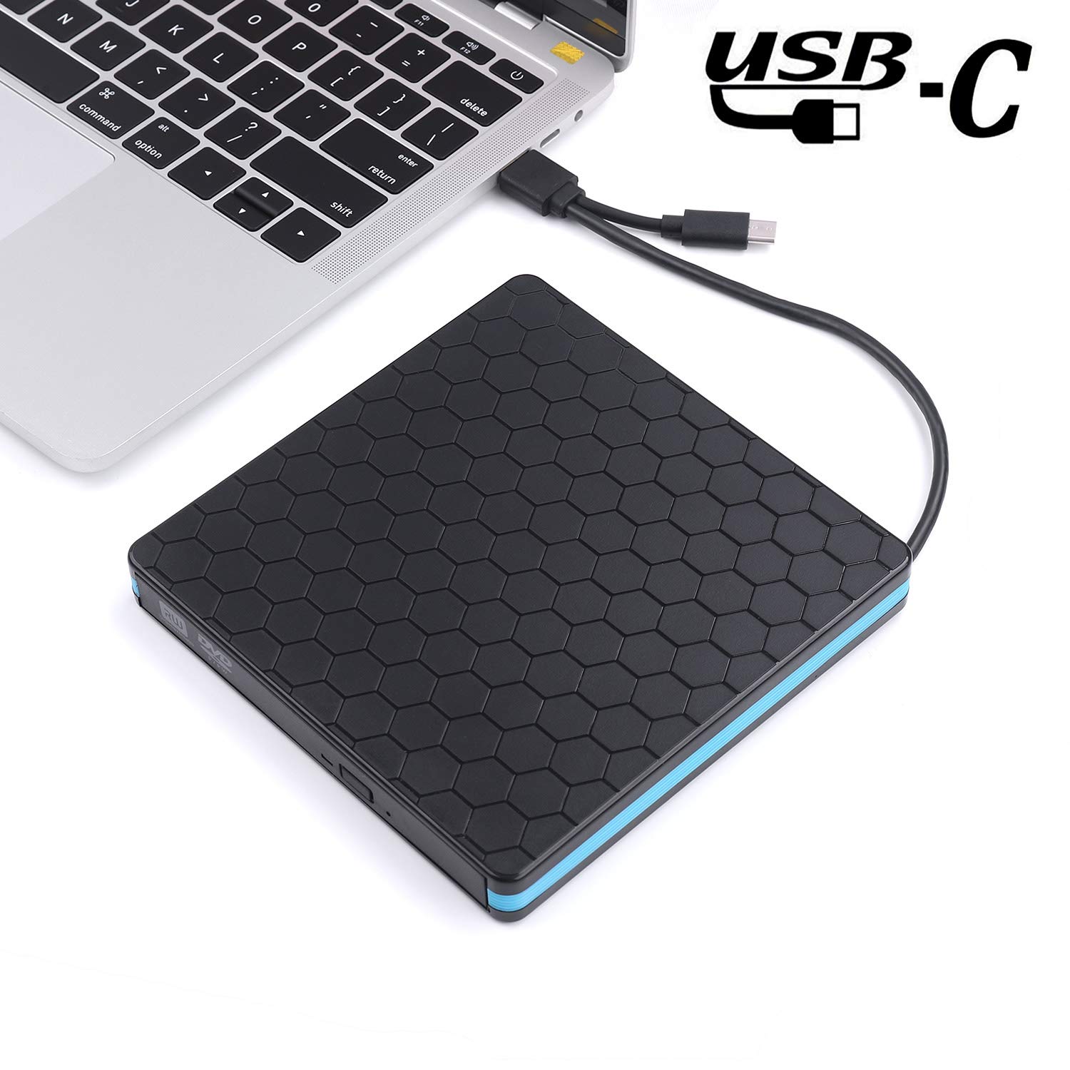 Smyidel External CD DVD Drive USB3.0/Type-C, Portable CD DVD +/-RW Optical Drive Burner (Foot Ball Appearance DVD)