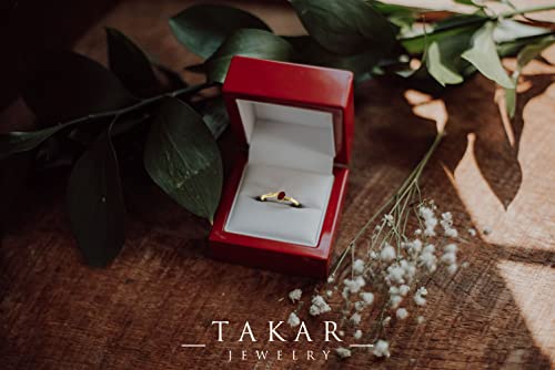 Takar Elegant 14k Gold, Diamond and Rose Gold Genuine Oval Ruby Stackable Ring Genuine Birthstone Ring, 14k Yellow GOLD Red gemstone ring for women. Gold stacking rings for Female MADE IN USA.