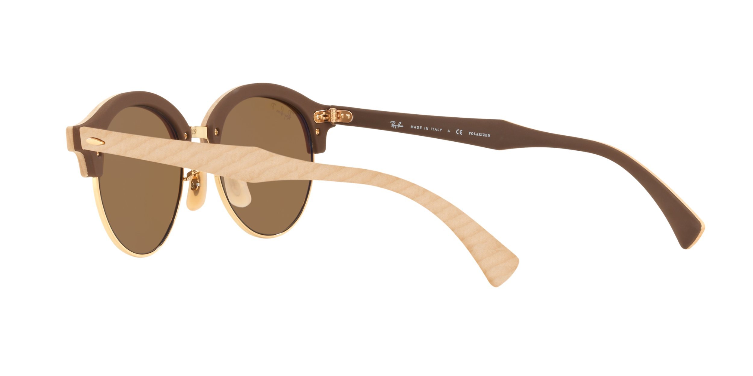 Ray-Ban Rb4246m Clubhouse Wood Round Sunglasses, Gold/Polarized Brown, 51 mm