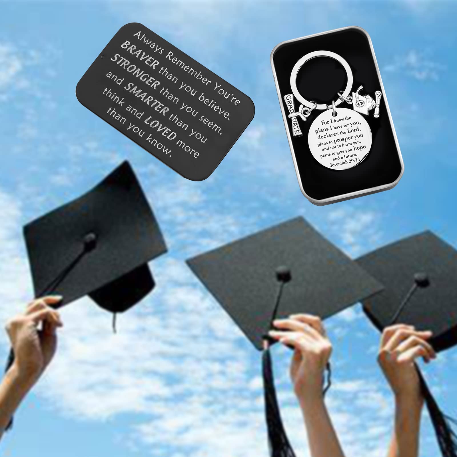 WSNANG Graduation Gift Jeremiah 29:11 Keychain Bible Verse Inspiratioan Gift for Student Graduation Religious Gifts (29:11 grad ky-box)