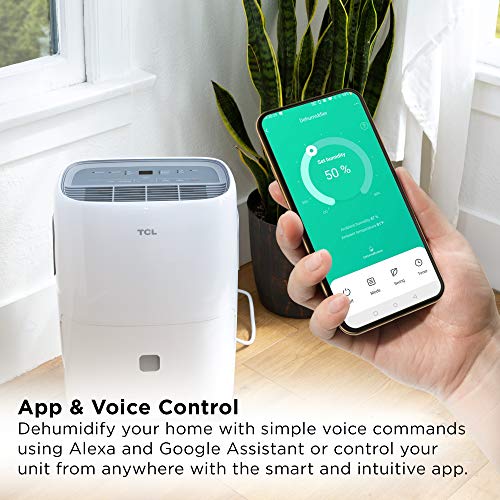 TCL Home Smart 50 Pint Dehumidifier, 4,500 Sq. Ft, App & Voice Control, Set Up in Minutes, Easy Maintenance, Basements, Bedrooms (50D91), White