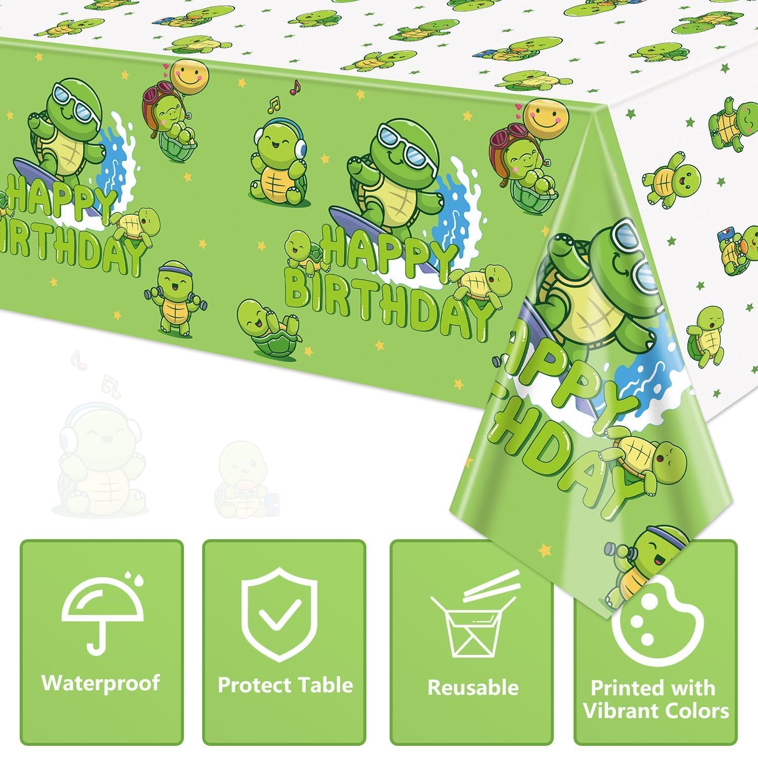 PTECDROTS 4Pcs Turtle Tablecloth, Cute Turtle Party Table Covers, Rectangular Table Decoration for Under The Sea Party Decorations Turtle Birthday Party Decorations Supplies,51 x 86.6 Inch