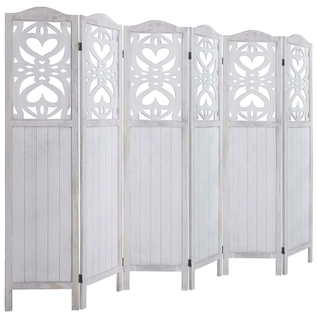 Rose Home Fashion RHF 5.6 ft. Tall- Cutout Room Divider,Double Hinged, Folding Room Dividers,Panel Screen, Room Dividers and Folding Privacy Screens, Free Standing,(6 Panel,White)