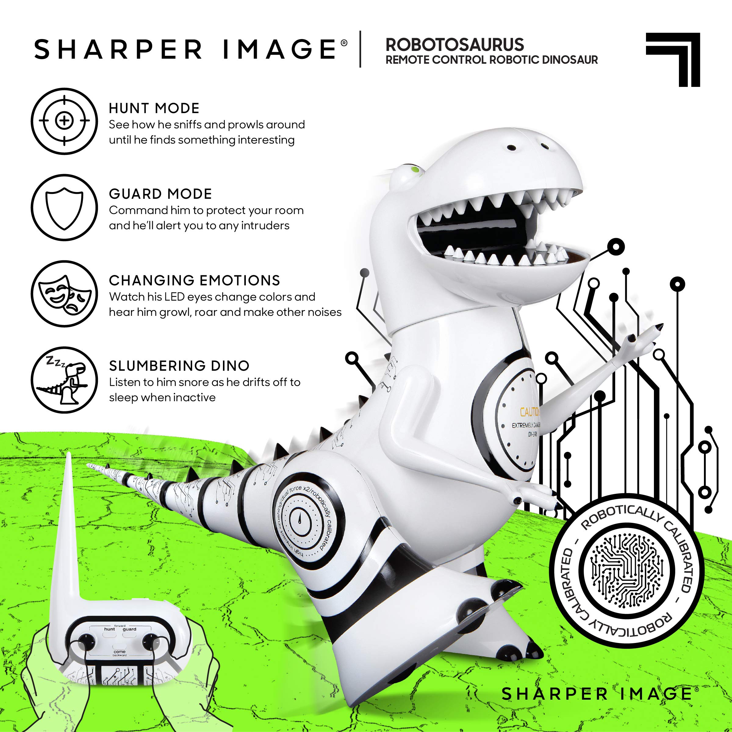 Sharper Image Interactive RC Robotosaur Dinosaur with Built-in Mood Sensors and Color-Changing LED Eyes