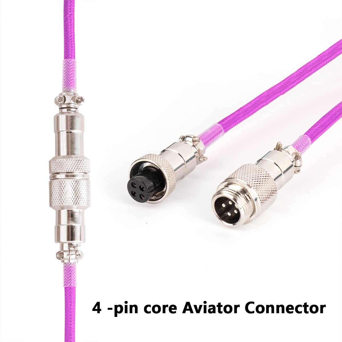 VELOCIFIRE Custom Coiled Aviator Cable, USB C Cables Nylon Braid Gaming Keyboard Cables Customized Double-Sleeved Keyboard Cables(Magenta)