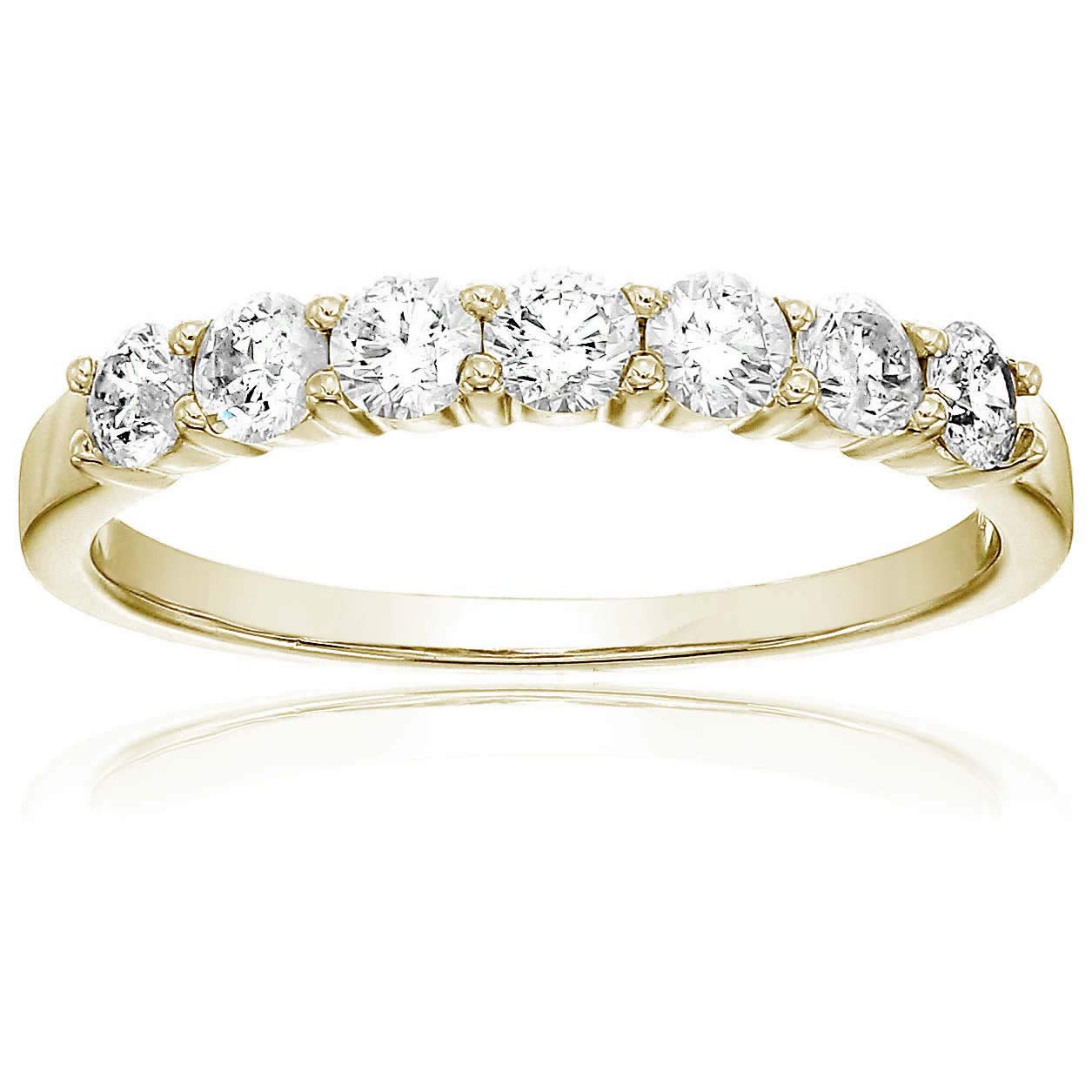 Vir Jewels 3/4 cttw Diamond Wedding Anniversary Band for Women, Round Diamond Engagement Ring 14K Yellow Gold 7 Stones Prong Set, Size 5.5