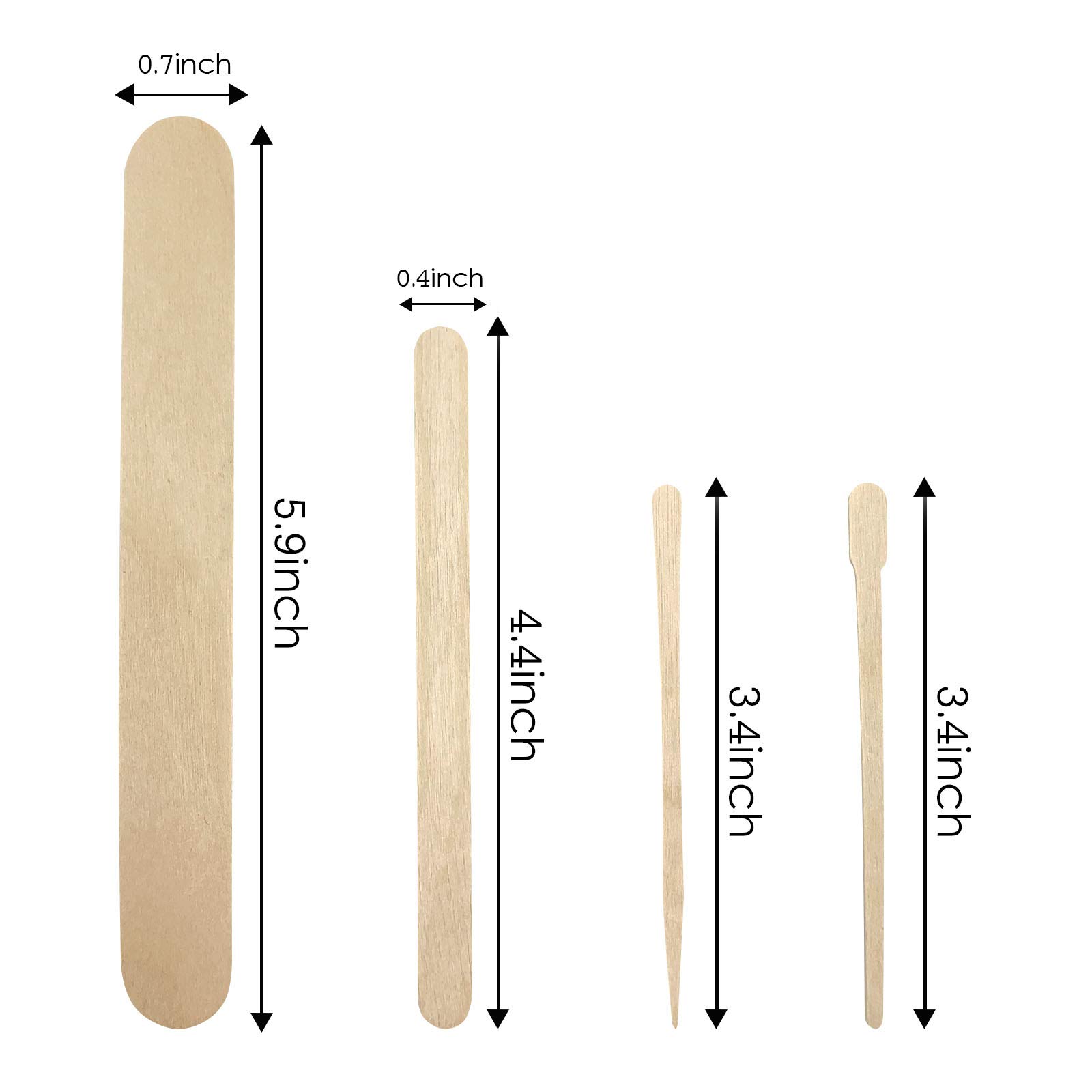 Wax Sticks, Shellvcase 400 PCS 4 Sizes Wood Waxing Sticks, Smooth Multi-Purpose Beauty Spatula, Wax Stick for Hair Removal Eyebrow and Body, Birch Waxing Applicator Sticks