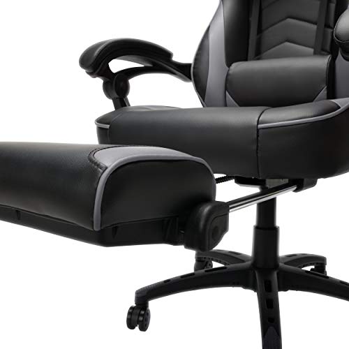 RESPAWN 110 Ergonomic Gaming Chair with Footrest Recliner - Racing Style High Back PC Computer Desk Office Chair - 360 Swivel, Adjustable Lumbar Support, Headrest Pillow, Padded Armrests - 2019 Grey