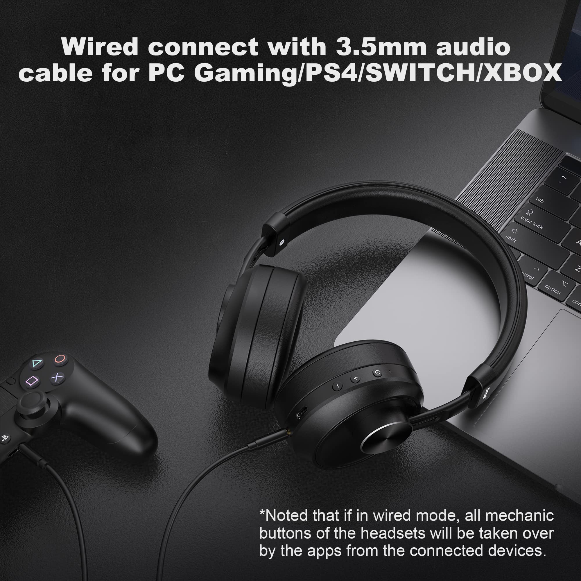 zime Ranger Over The Ear Headphones Wireless Bluetooth, Multi-Platform Wired & Wireless Gaming Headset with Microphone, Ultra Low Latency Bluetooth Headphones for Travel Office Home Black