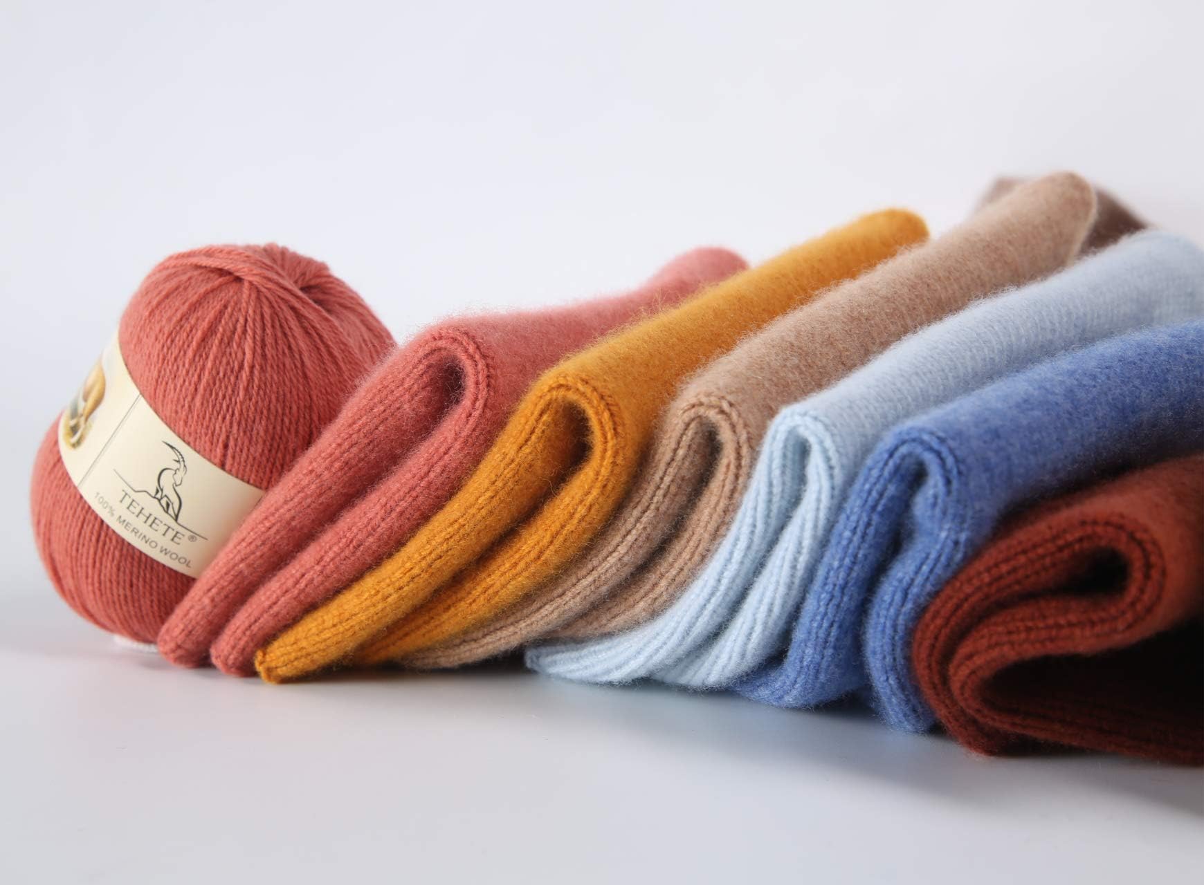 TEHETE 100% Merino Wool Yarn for Knitting 3-Ply Luxury Warm Soft Lightweight Blue Crochet Yarn (Ginger)