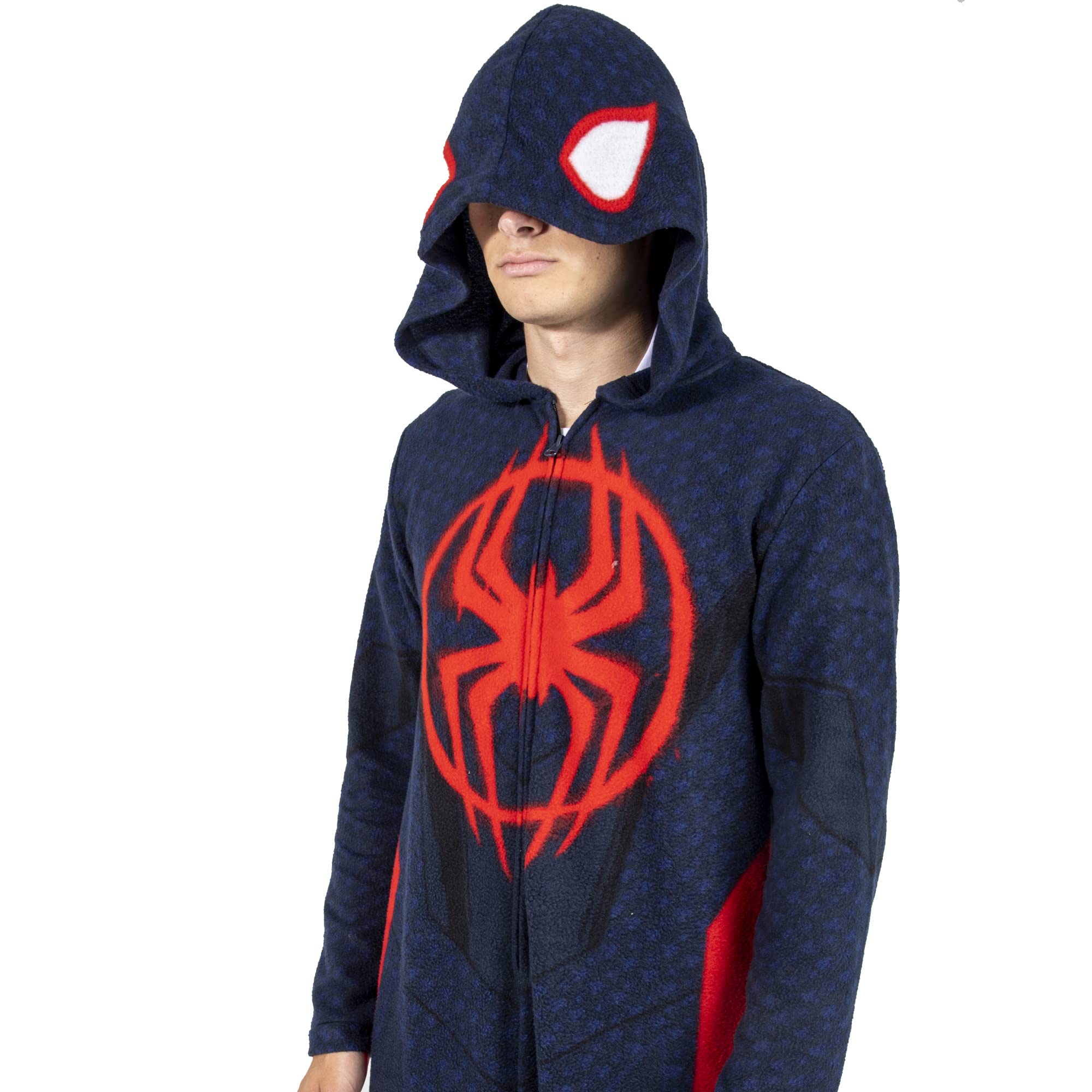 Spider-Man Miles Morales Men's Hooded Union Suit with Leg Hem-Large Black