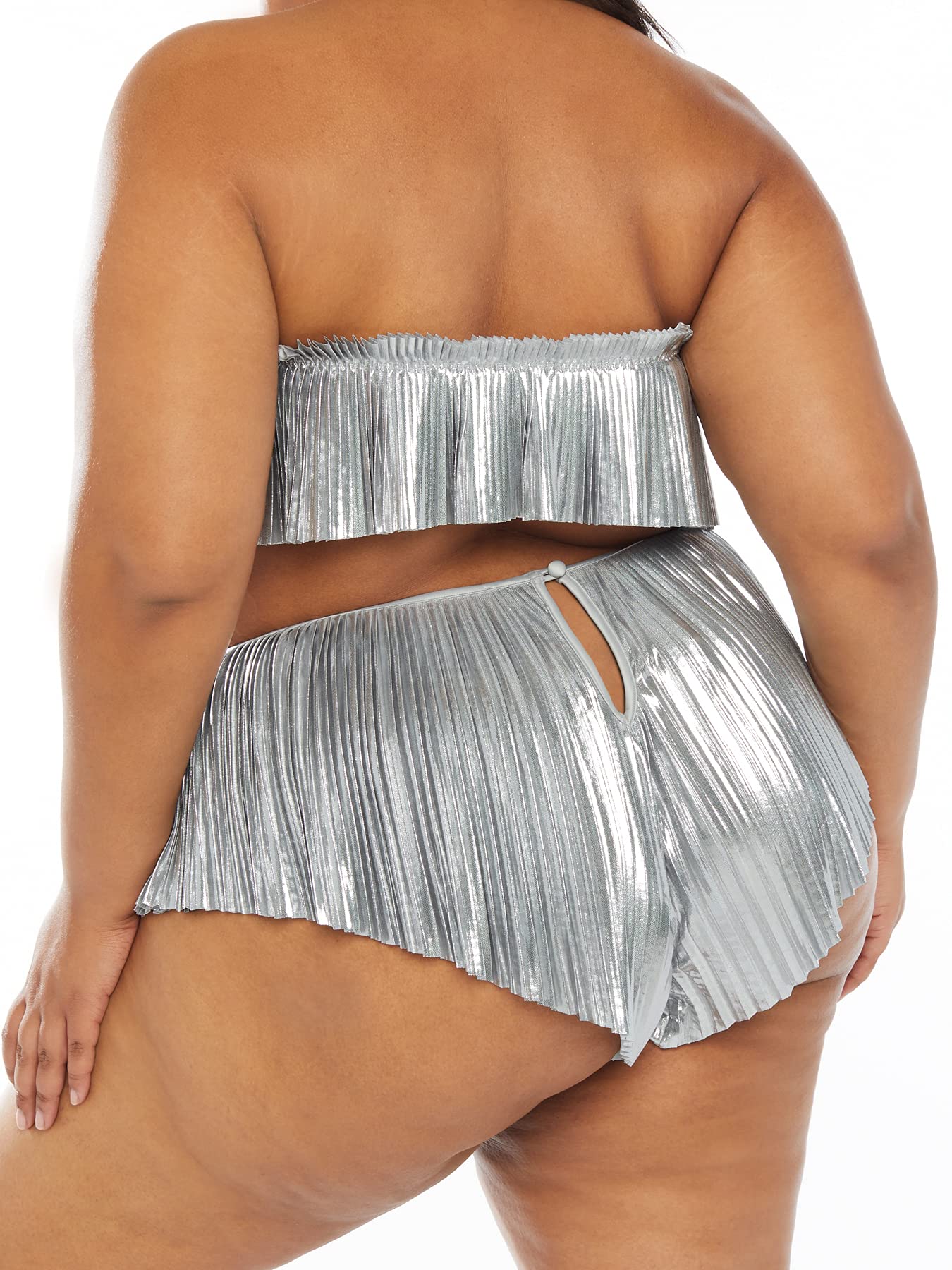 Savage X Fenty, Women's, Pleated Lamé Short with Keyhole, Spaced Out Metallic Silver, 1X
