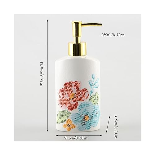 Soap Dispenser Floral Textured Soap Bottle, Ceramic Soap Pump for Shampoo Lotion and Dish Soap, White Soap Dispenser for Bathroom, Kitchen (260 Ml/8.79 Oz) Soap Pump Bottles