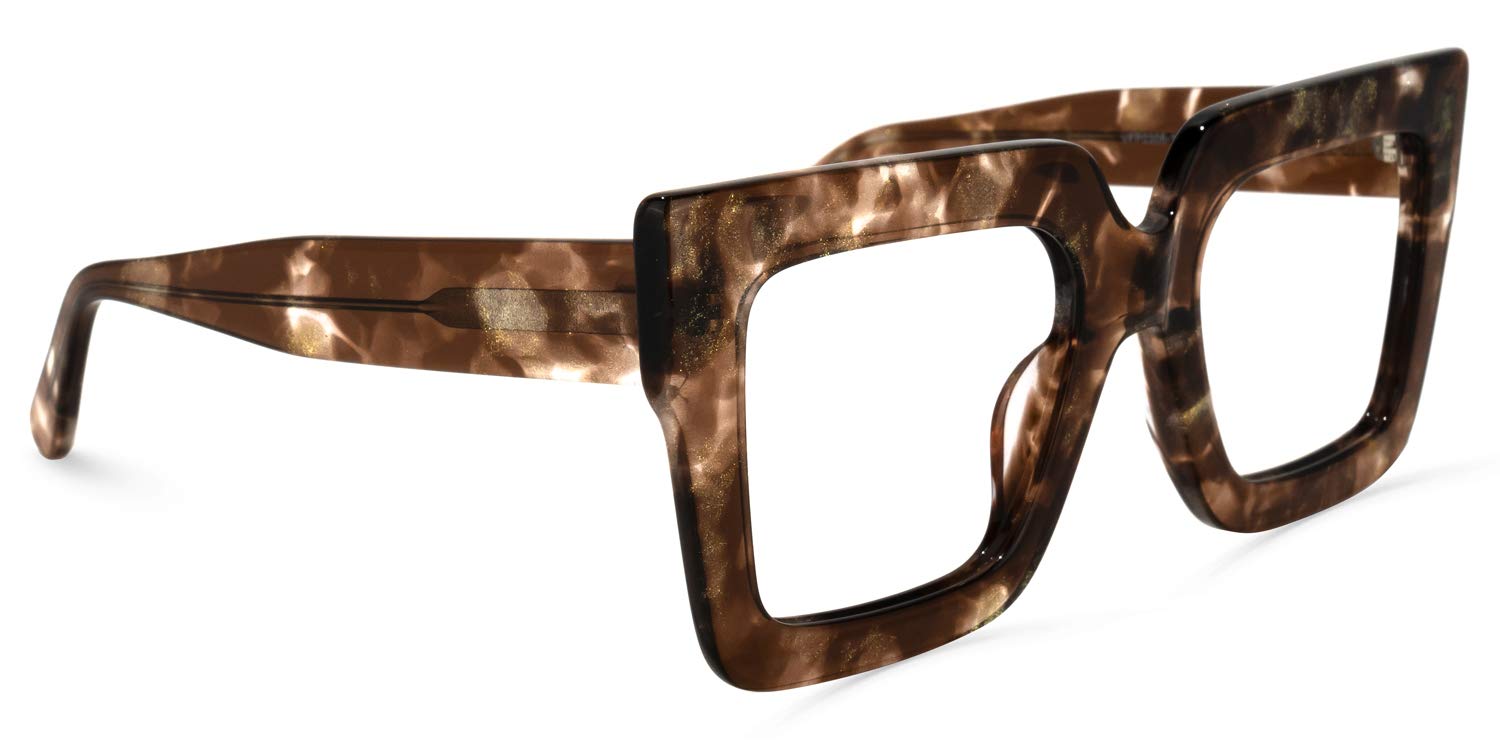 Zeelool Stylish Thick Oversized Square Eyeglasses for Women with Non-prescription Clear Lens Brandon VFP0306-11 Brown