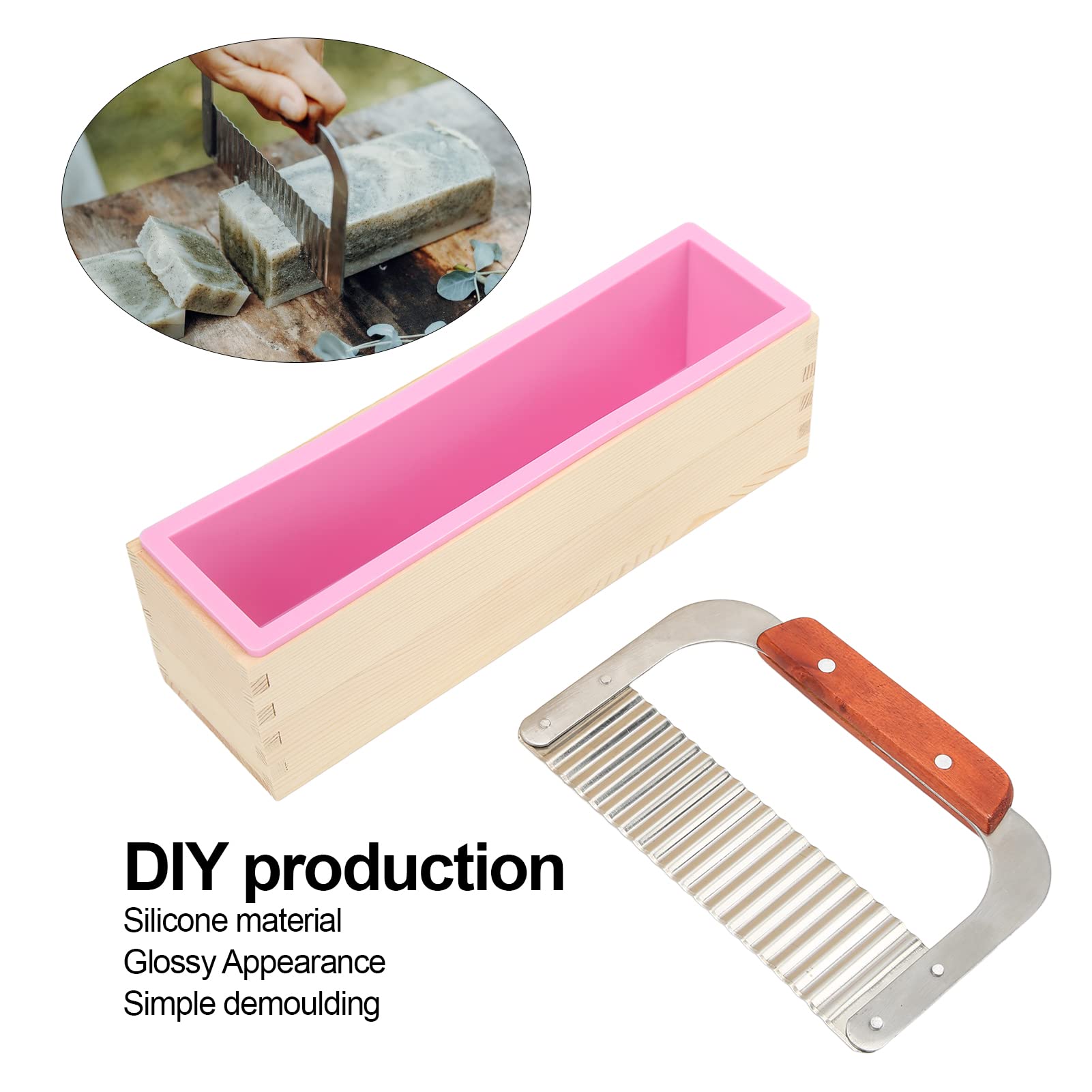 Soap Molds,Soap Molds for Soap Making, Wooden Loaf Soap Cutter Mold, with 1 Pc Silicone Mold 1 Pc Wave Soap Cutter, Soap Making Supplies, Soap Kit, Soap Cutter for Beginner, soap Cutter soap loaf