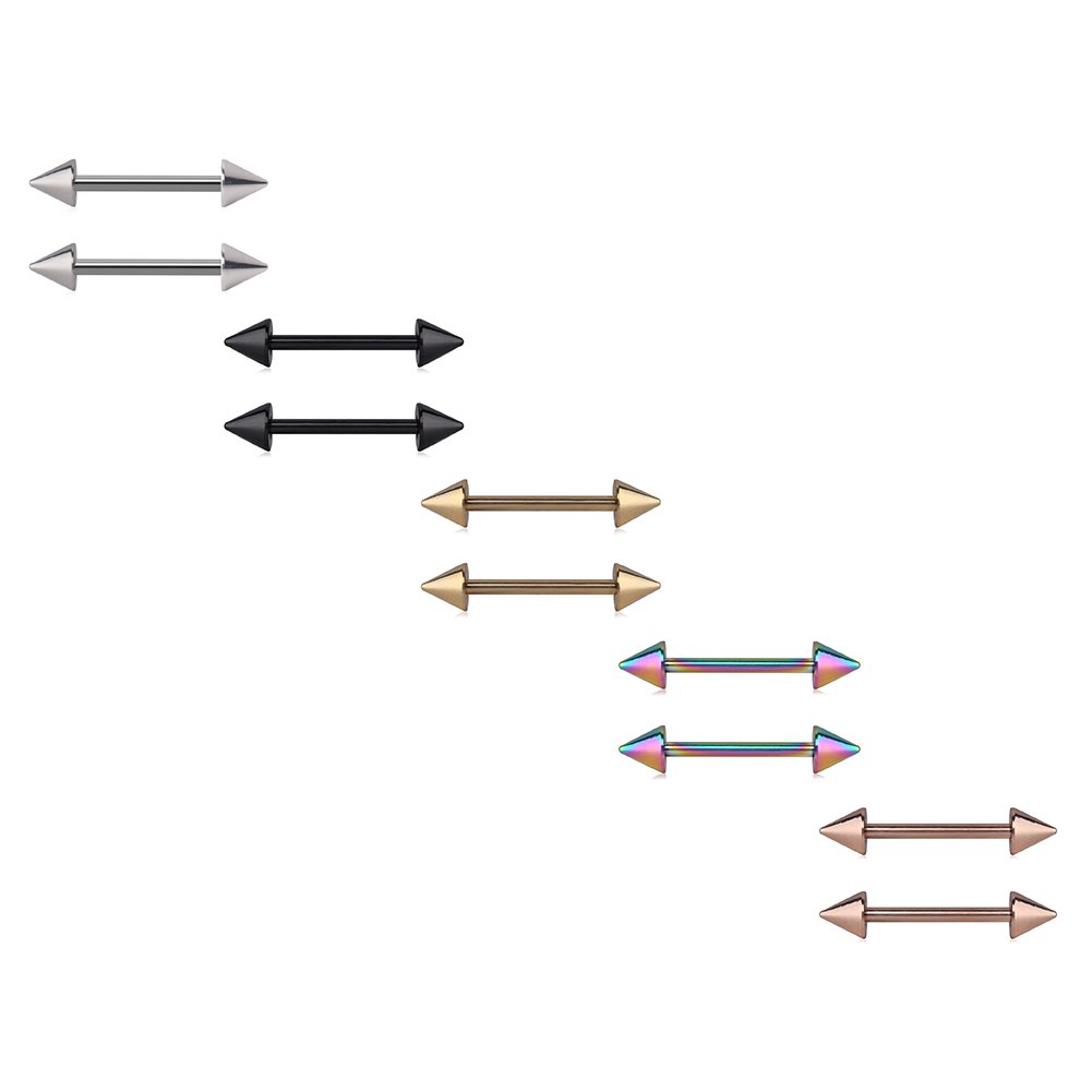 Ruifan 316L Stainless Steel Spike Nipple Shield Barbell Ring Bar Body Piercing Retainer 14G 5/8Inch 10PCS