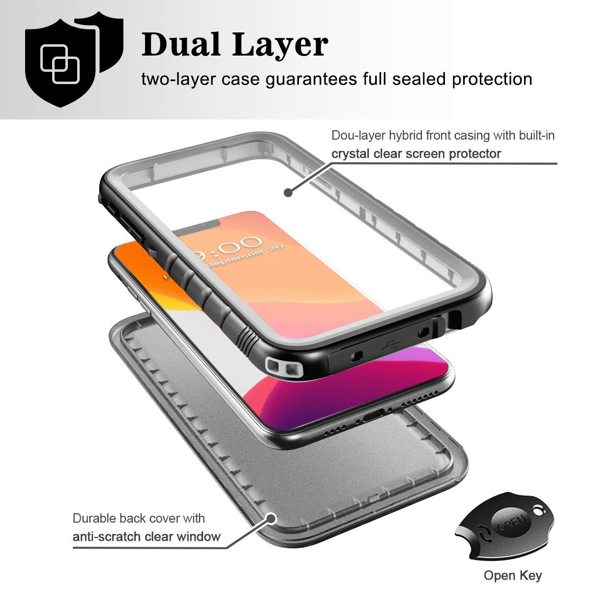 SPORTLINK Waterproof Case for iPhone 11 Pro, Full Body Heavy Duty Protection Full Sealed Cover Shockproof Dustproof Built-in Clear Screen Protector Rugged Case for iPhone 11 Pro 5.8 Inch (Pink)