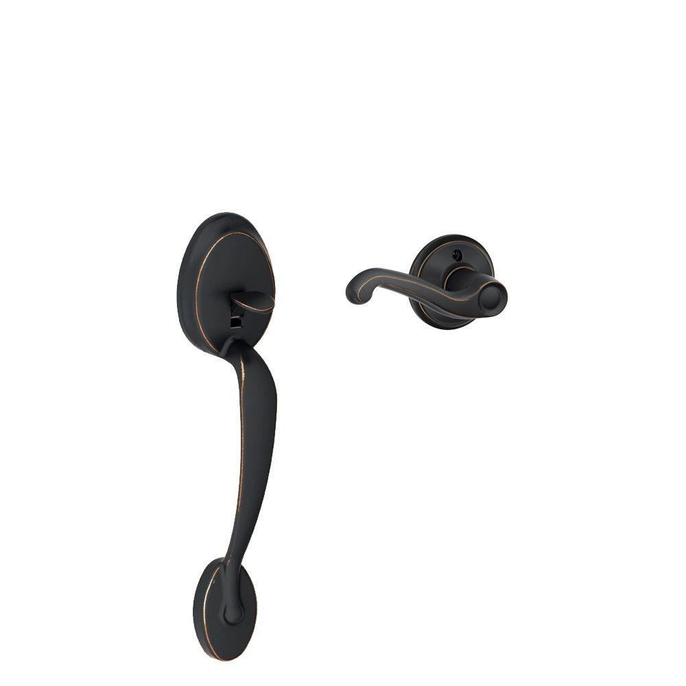 SCHLAGE Plymouth Front Entry Handle Flair Right-Handed Interior Lever (Aged Bronze) FE285 PLY 716 FLA RH
