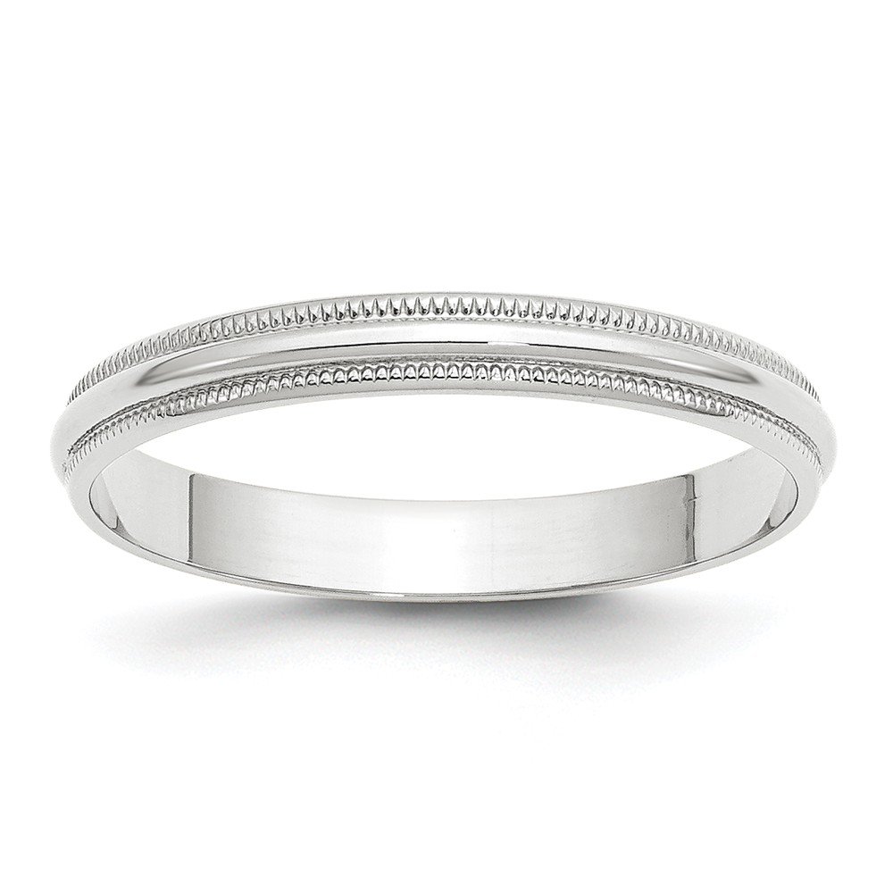 Solid 14k White Gold 3mm Milgrain Half Round Wedding Band Size 7.5