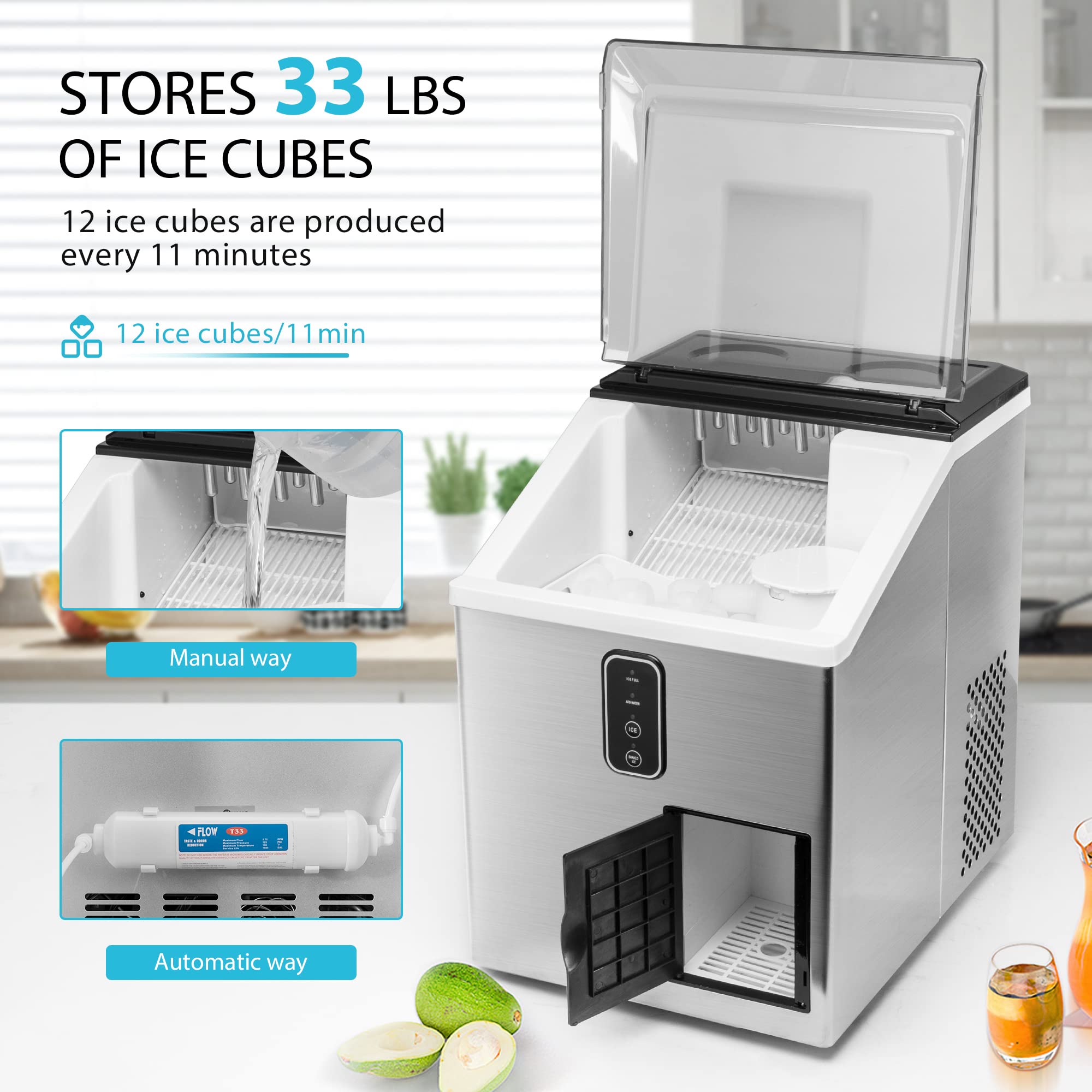 VIVOHOME 2 in 1 Electric Portable Compact Countertop Automatic Ice Maker and Shaver Machine 44lbs/Day