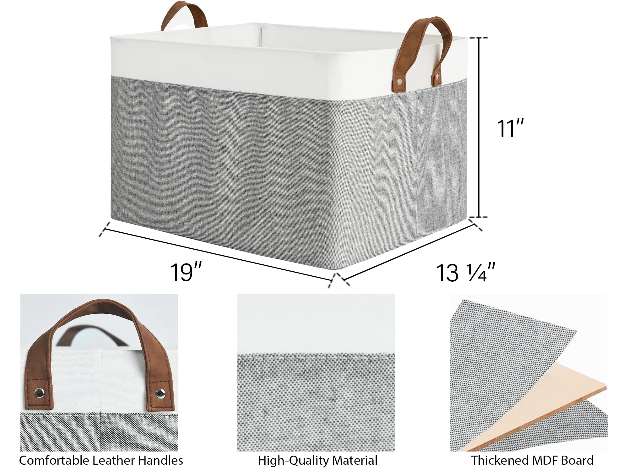 StorageWorks 45L Extra Large Fabric Storage Bins and Storage Box with PU Handles