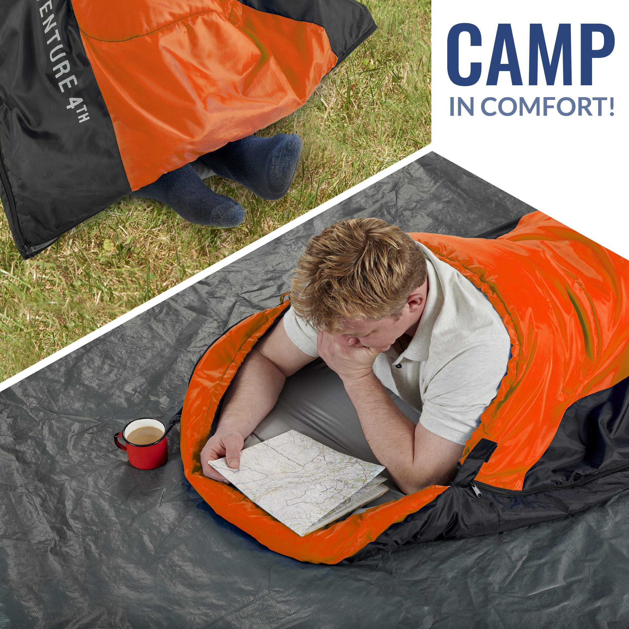 VENTURE 4TH 3-Season XL Backpacking Sleeping Bag, Camping Sleeping Bags for Adults & Kids - Lightweight, Comfortable, Water Resistant, Ideal for Hiking, Camping & Outdoor – Orange/Gray