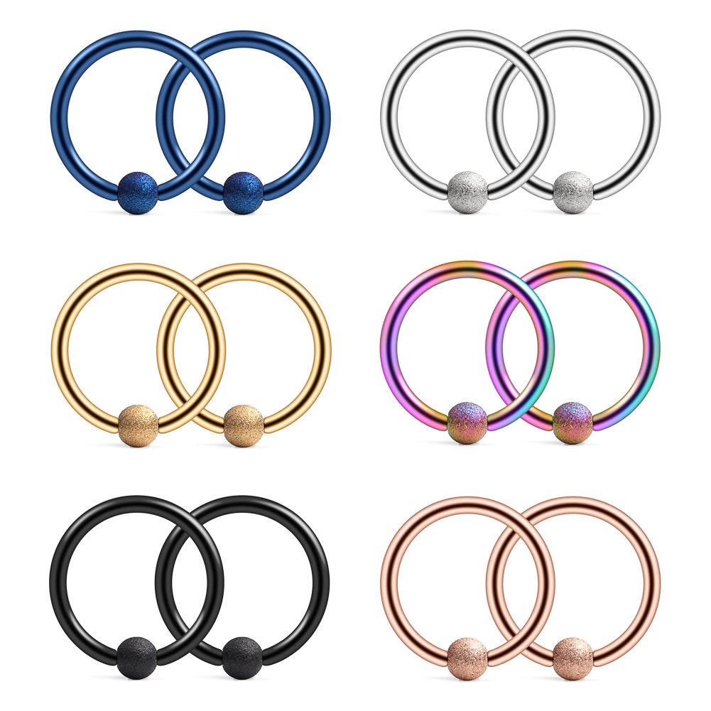 Ruifan 12PCS 316L Surgical Steel Matte Captive Bead Rings Nose Belly Eyebrow Tragus Lip Ear Nipple Hoop Ring BCR 16G 10MM