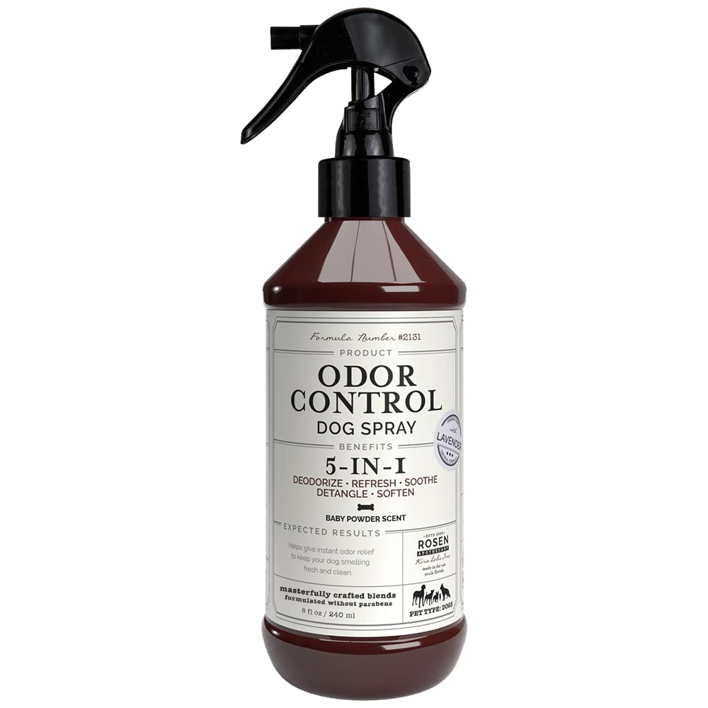 Rosen Apothecary 5-in-1 Odor Control Dog Spray, 240ml/8 fl oz, Spray for Dogs with Odor Issues, Oatmeal, Lavender and Tea Tree Oil, Detangles Fur