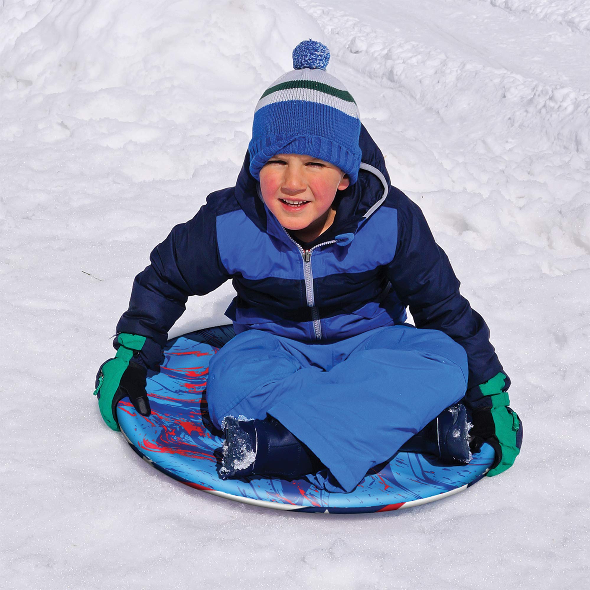 Sno-Storm 24in Snow Battle Set 2-Pack // Two Soft, Foam, Round Snow Sleds with Two Snowball Makers for Sledding and Snowball Fights