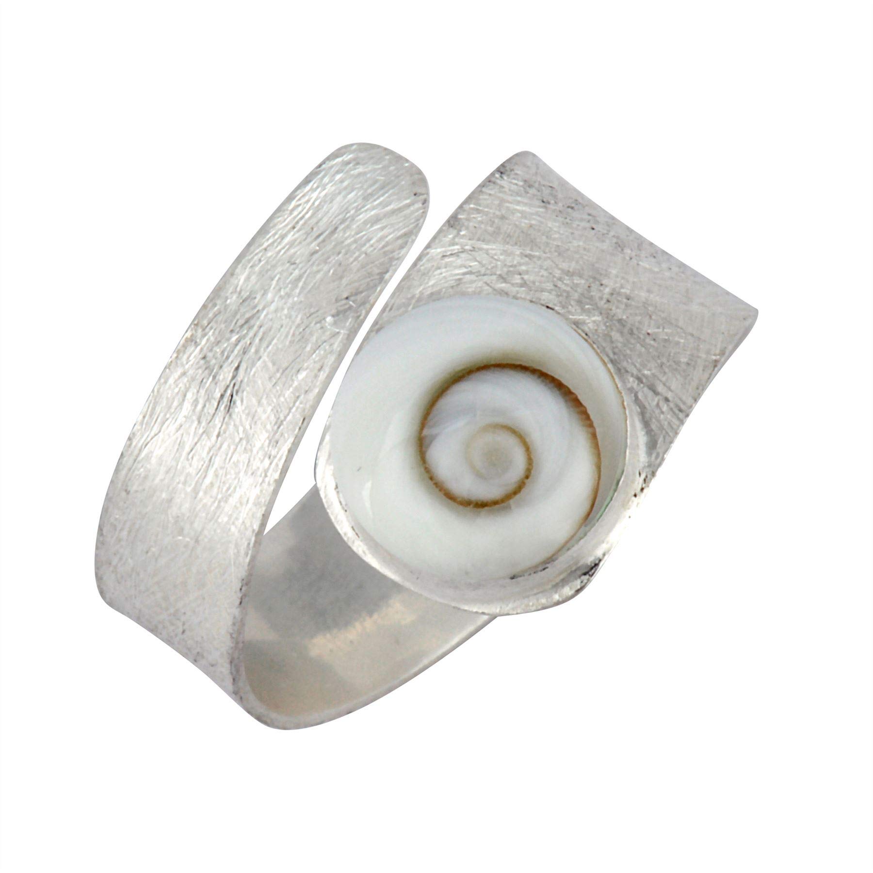Silverly Shiva Eye Shell Adjustable Rings for Women - 925 Sterling Silver Rings - Satin Finish Solid Silver Ring With Gemstone - Spiral Swirl Wrap Birthstone Adjustable Design